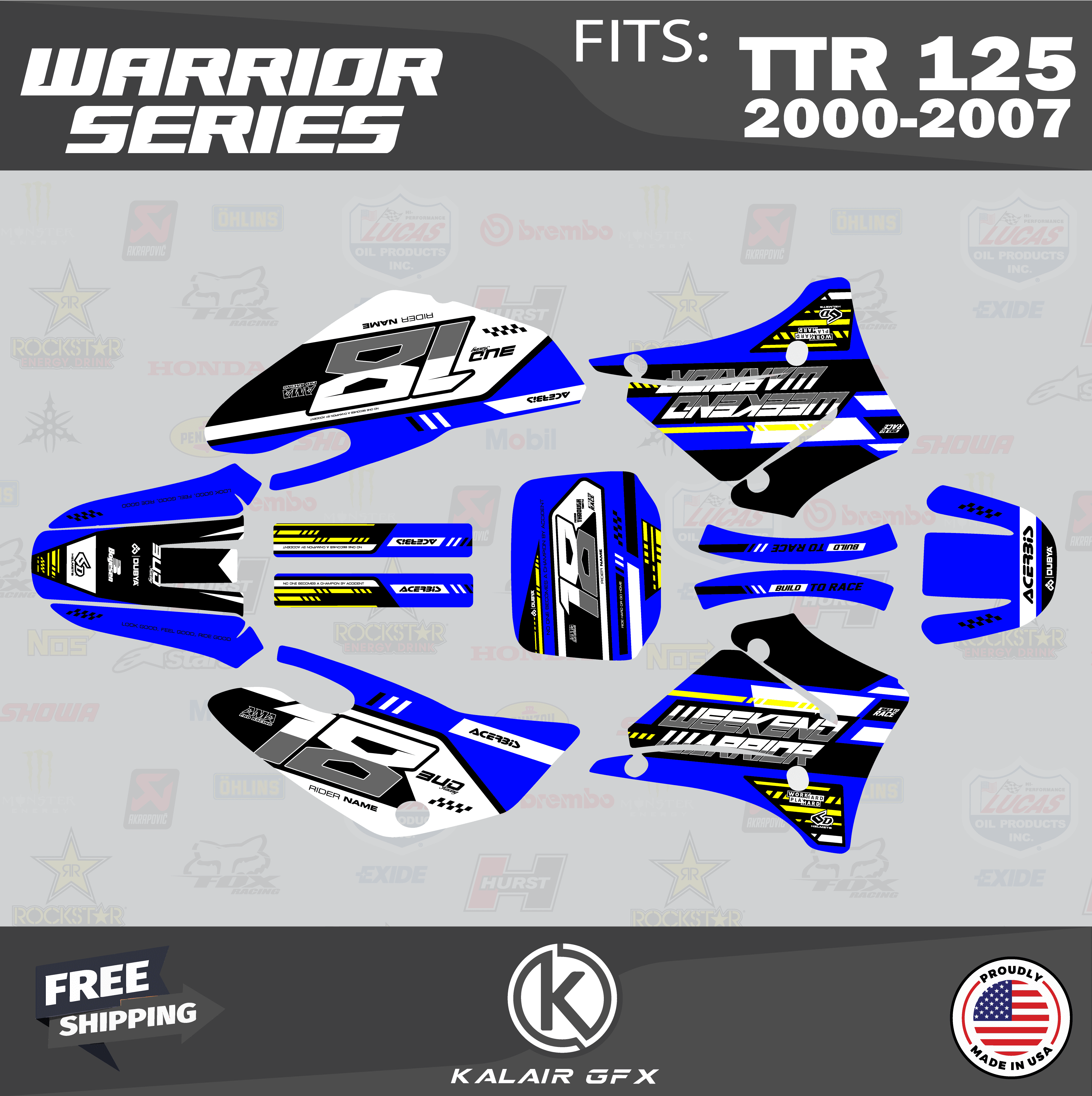 Kalair GFX Graphics Kit for Yamaha TTR125 (2000-2007) Warrior Series ...