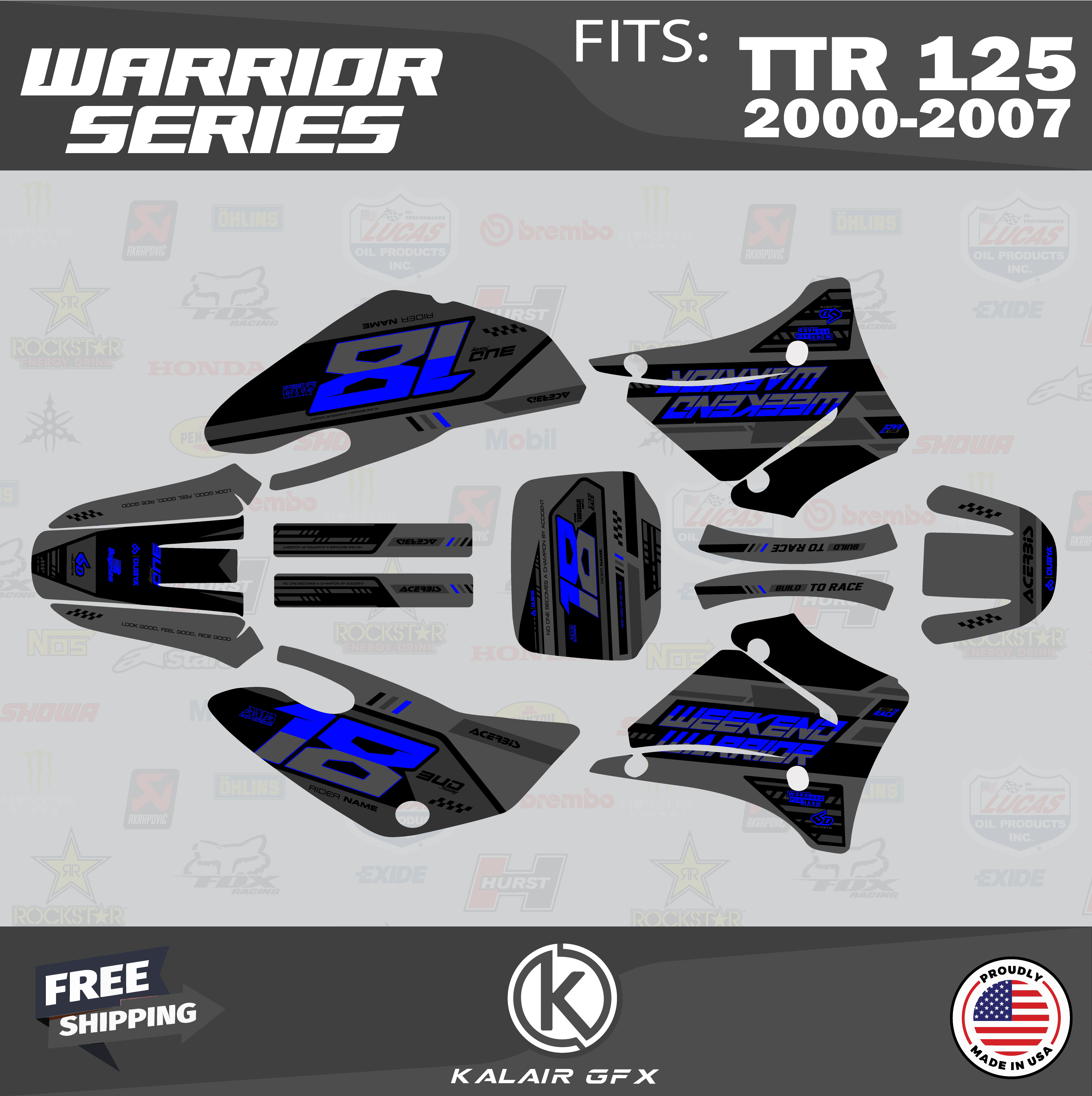Kalair GFX Graphics Kit for Yamaha TTR125 (2000-2007) Warrior Series ...