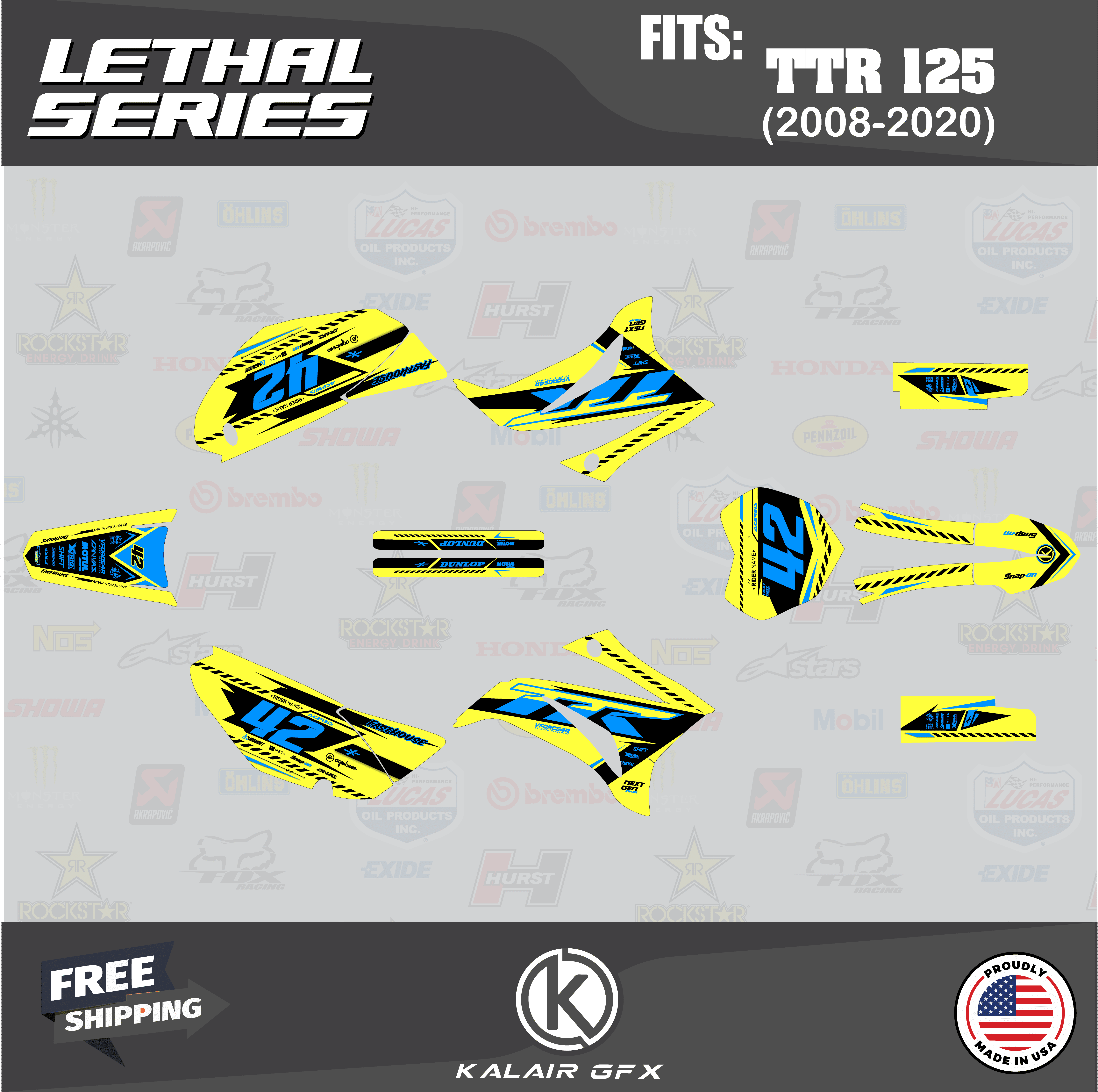 Kalair GFX Graphics Kit for Yamaha TTR125 (2008-2023) Lethal Series ...