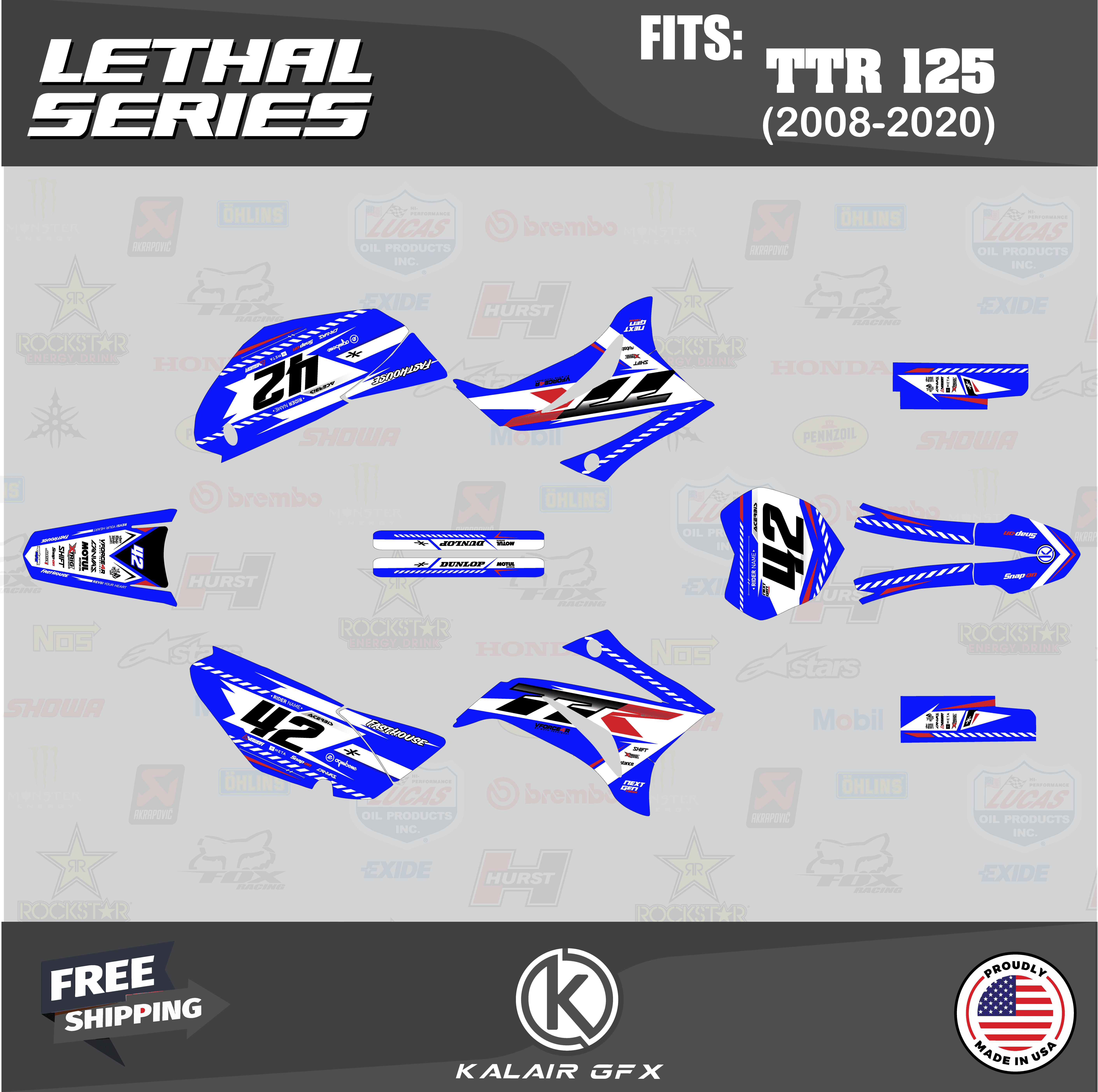 Kalair GFX Graphics Kit for Yamaha TTR125 (2008-2023) Lethal Series ...