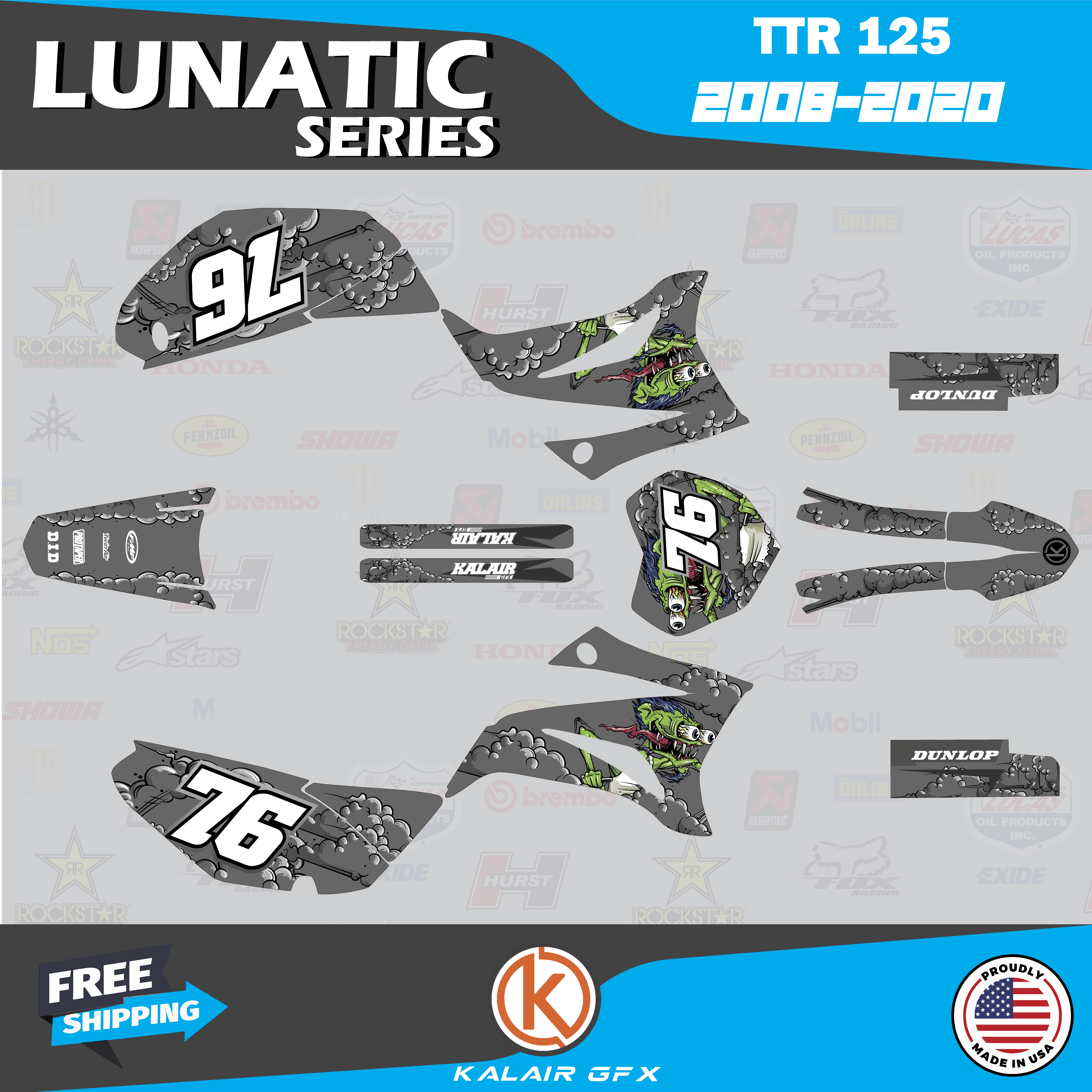 Kalair GFX Graphics Kit for Yamaha TTR125 (2008-2023) Lunatic Series ...