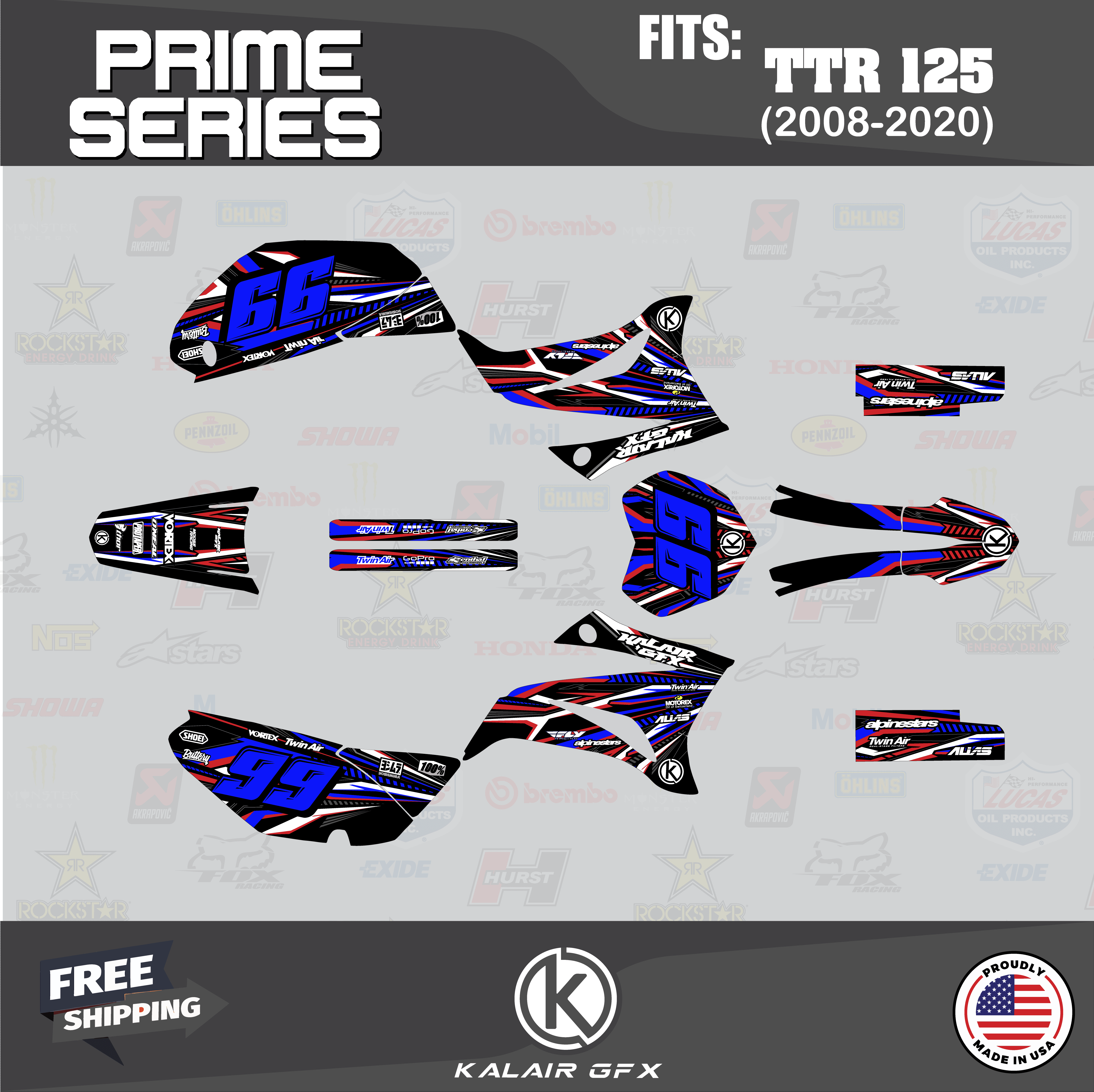 Kalair GFX Graphics Kit for Yamaha TTR125 (2008-2023) Prime Series ...
