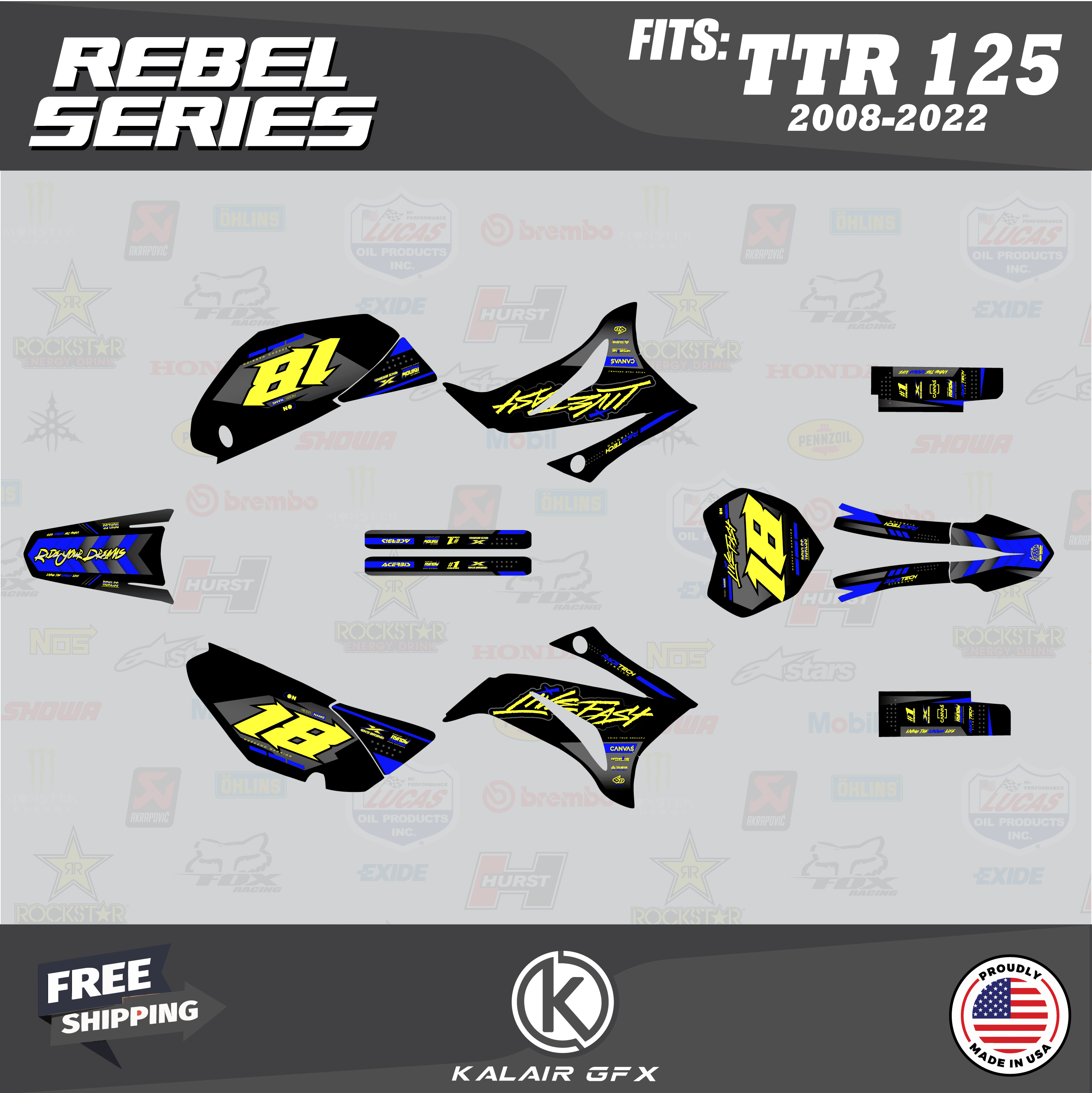 Kalair GFX Graphics Kit for Yamaha TTR125 (2008-2024) Rebel Series ...