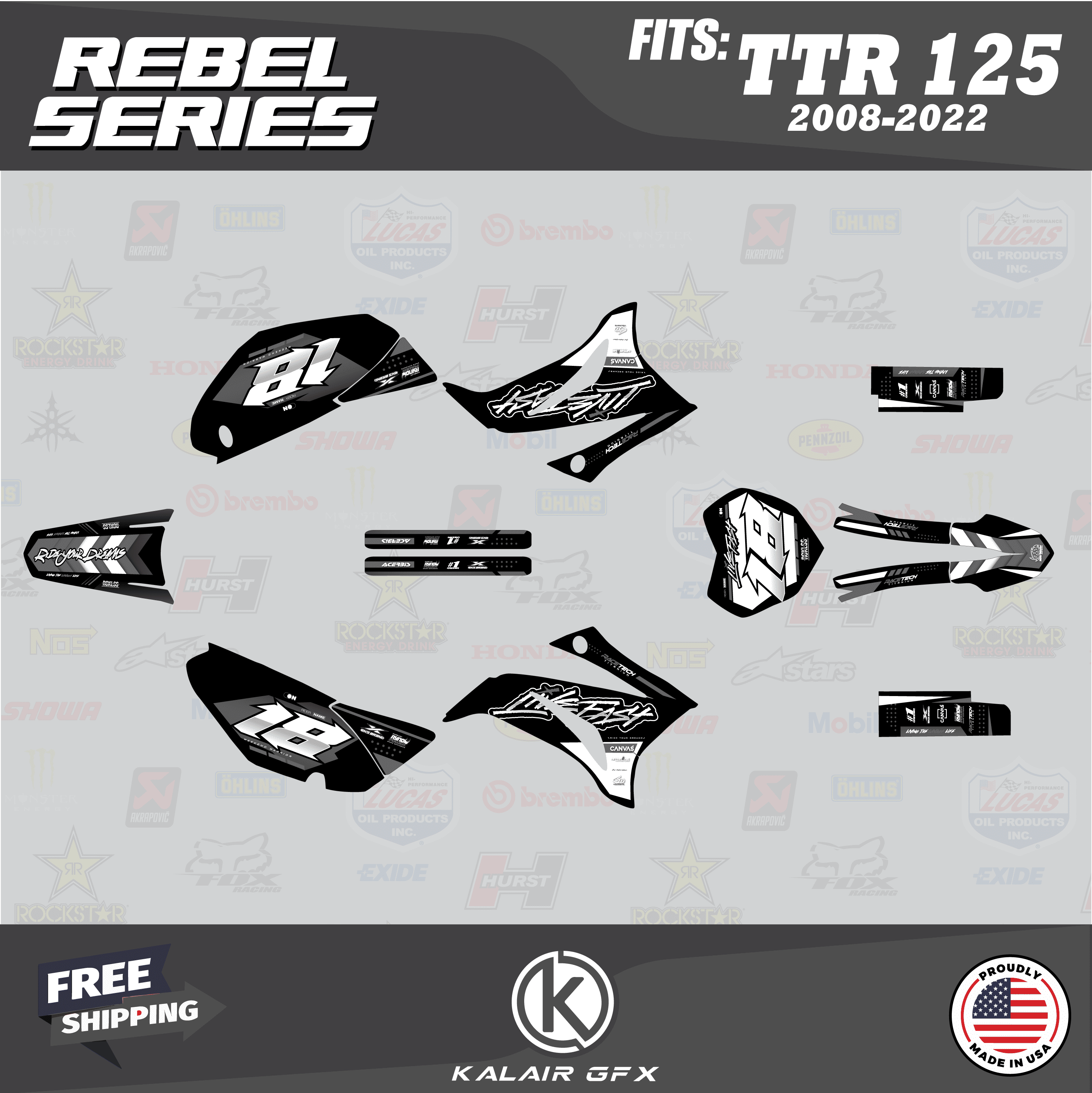 Kalair GFX Graphics Kit for Yamaha TTR125 (2008-2024) Rebel Series - Walmart.com