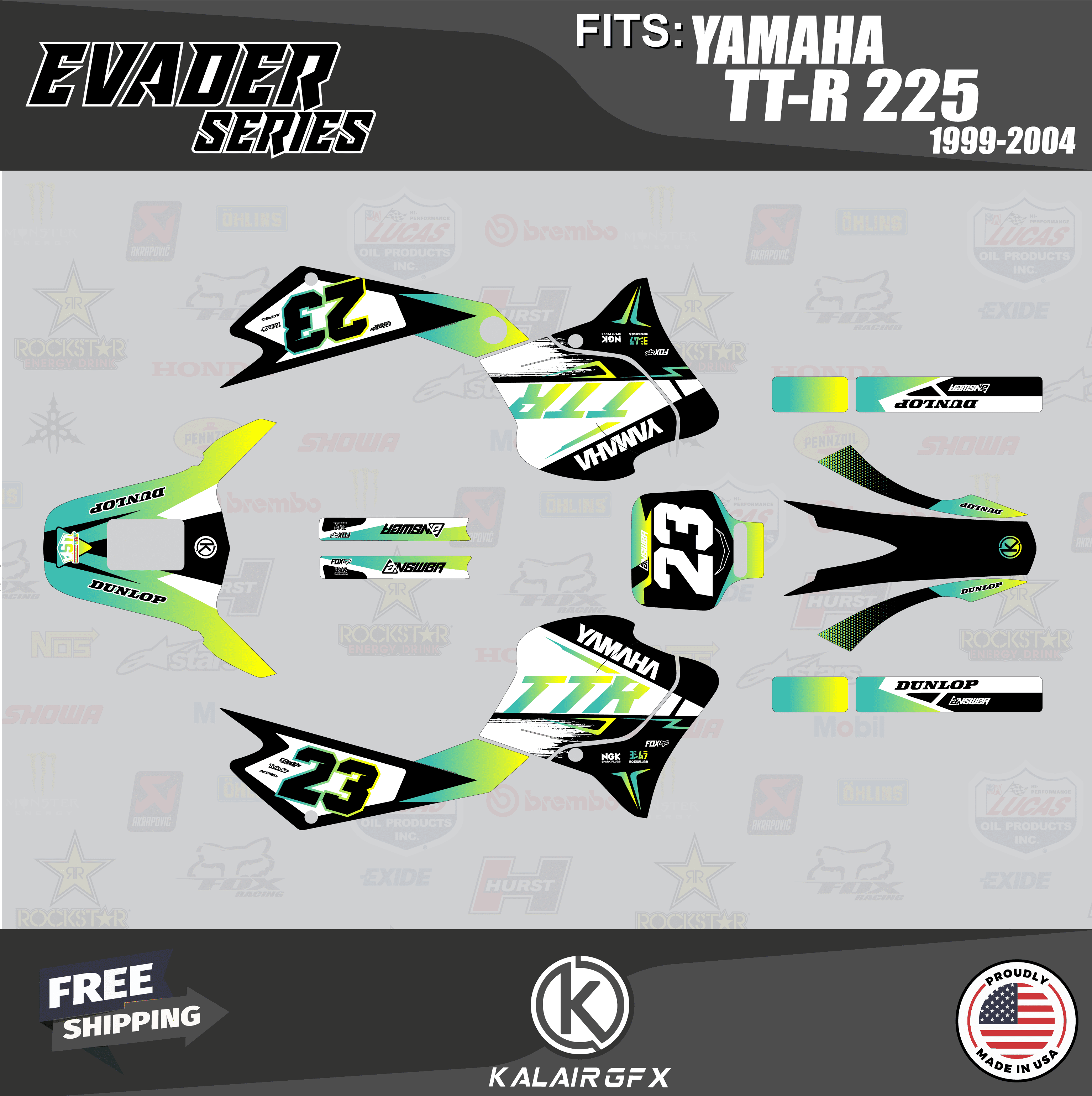 Kalair GFX Graphics Kit for Yamaha TTR225 (1999-2004) Evader Series ...