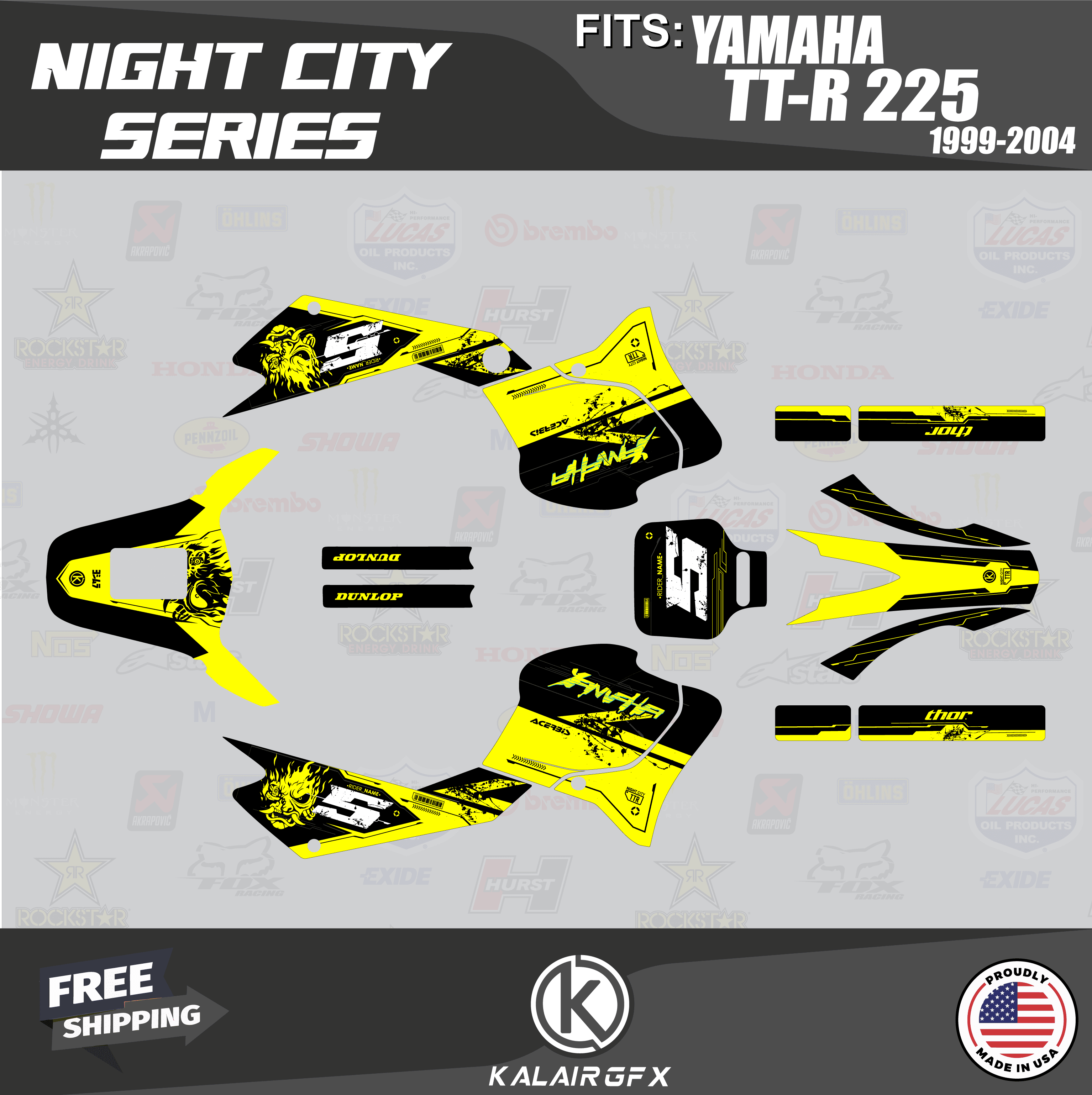Kalair GFX Graphics Kit for Yamaha TTR225 (1999-2004) Night-city Series ...