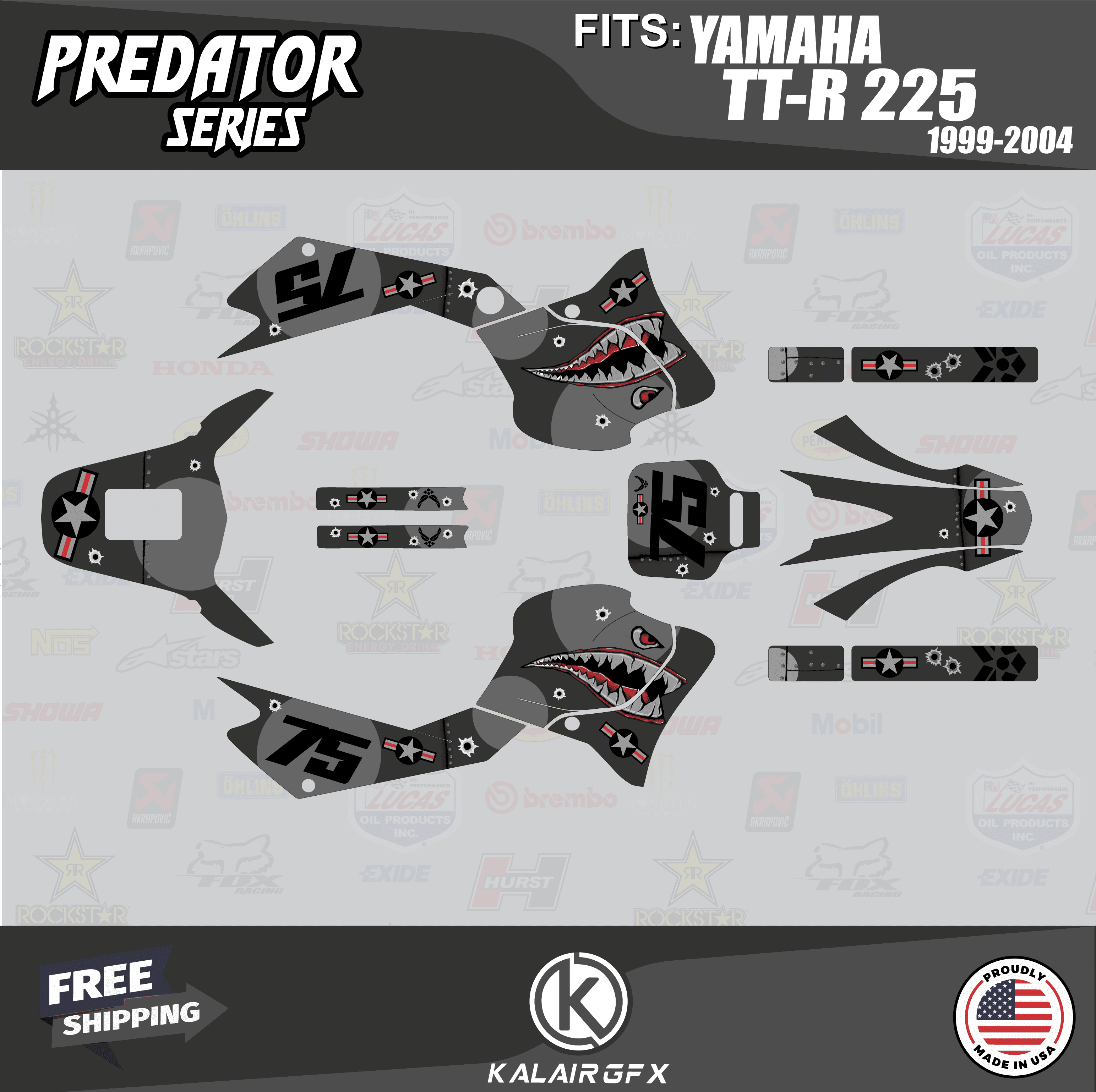 Kalair GFX Graphics Kit for Yamaha TTR225 (1999-2004) Predator Series ...