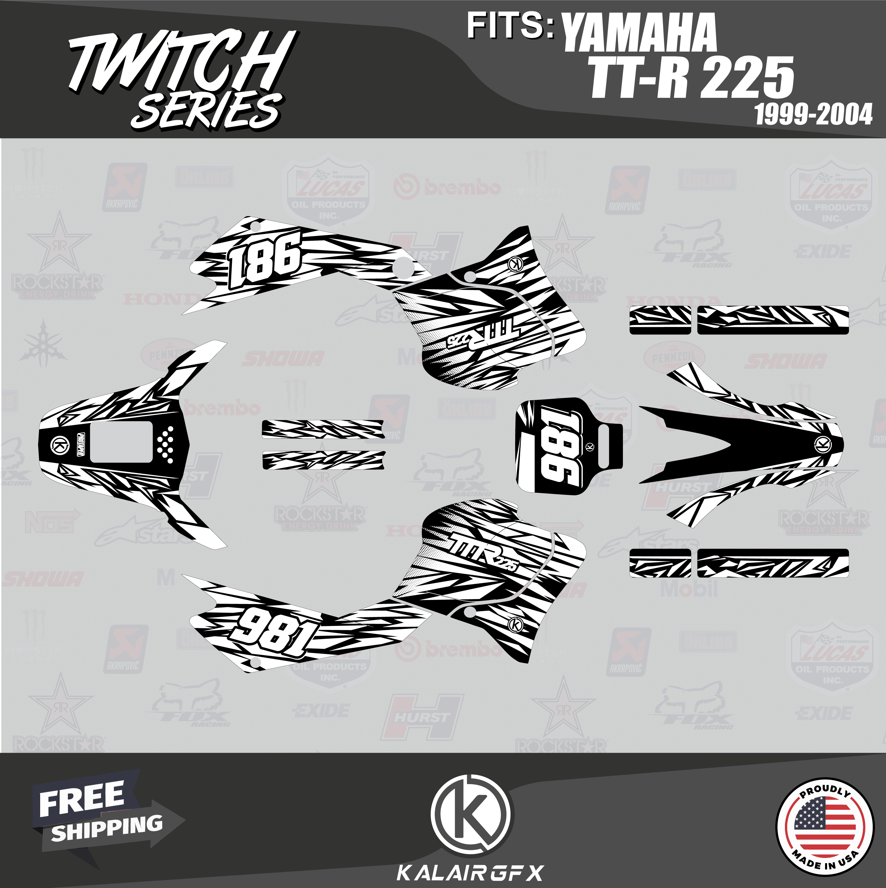Kalair GFX Graphics Kit for Yamaha TTR225 (1999-2004) Twitch Series ...