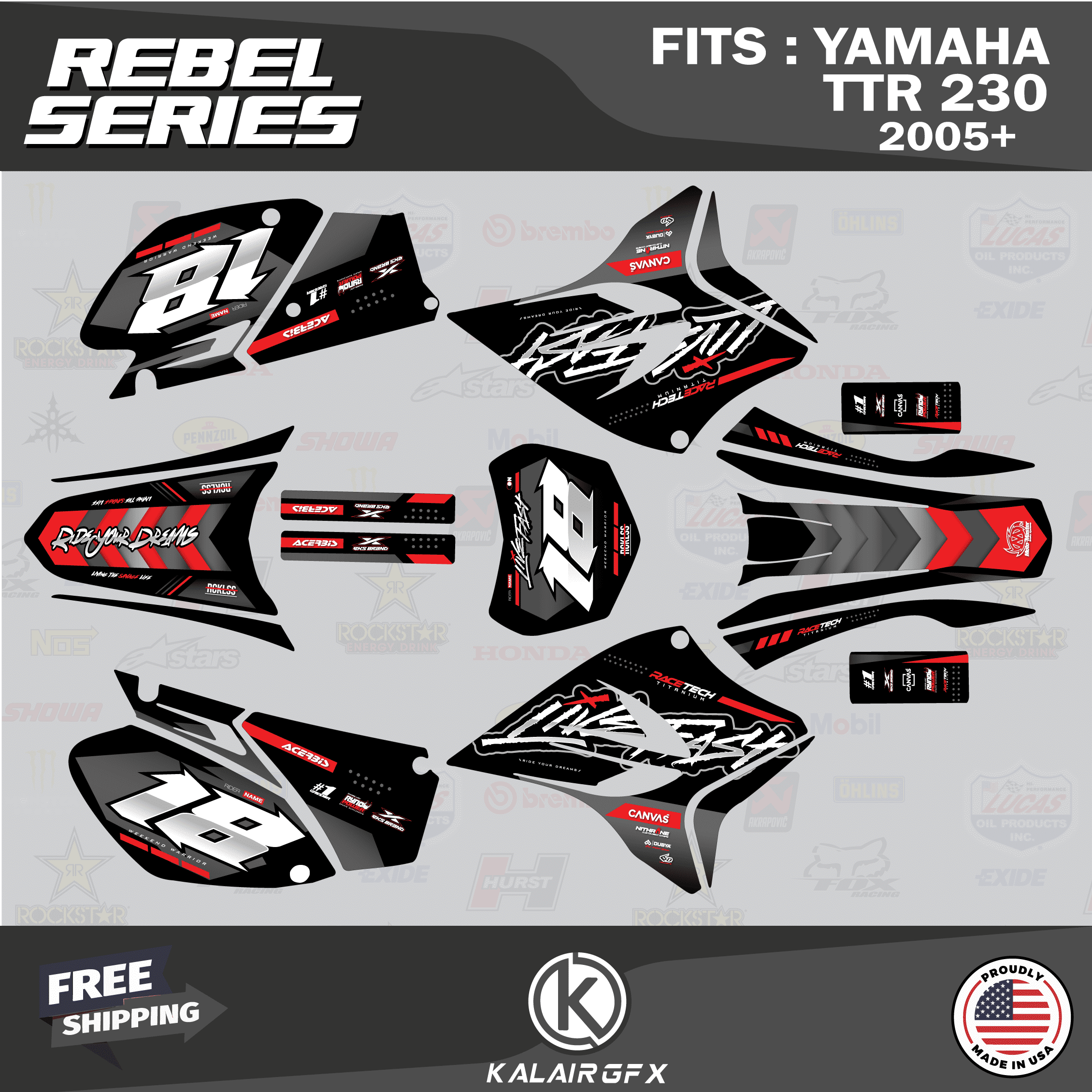 Kalair GFX Graphics Kit for Yamaha TTR230 (2005+) Rebel Series ...