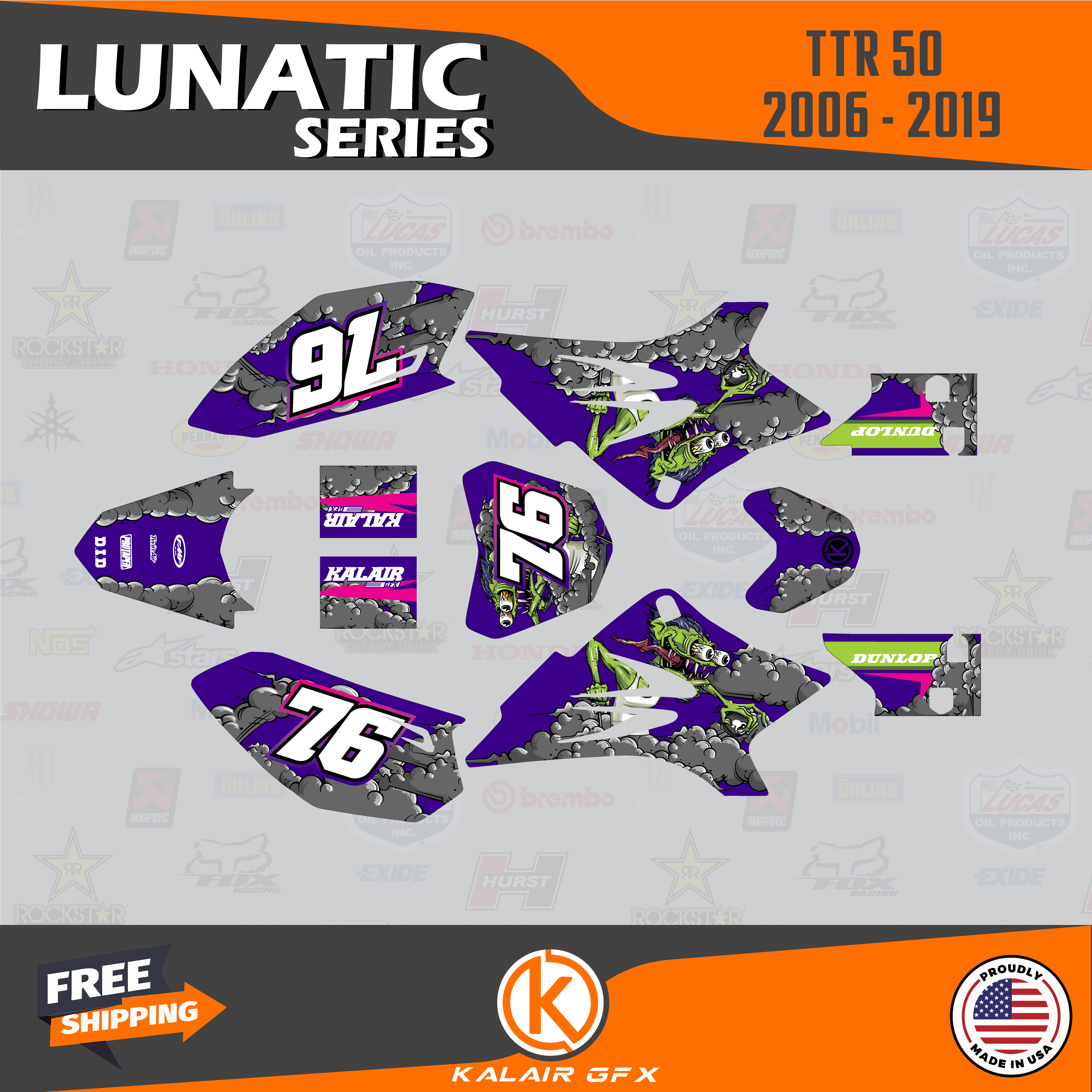 Kalair GFX Graphics Kit for Yamaha TTR50 (2006-2023) Lunatic Series ...