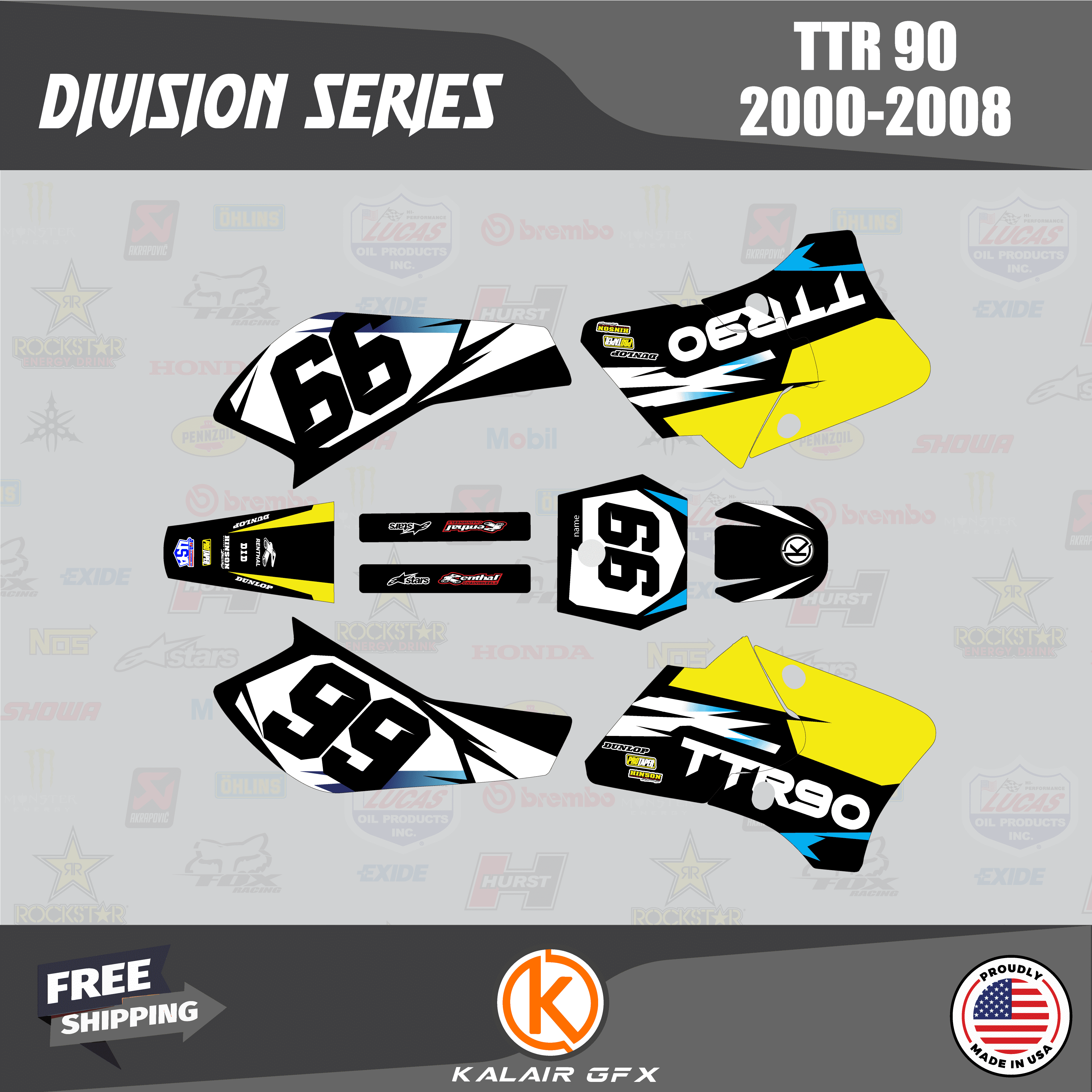 Kalair GFX Graphics Kit for Yamaha TTR90 (2000-2008) Division Series ...