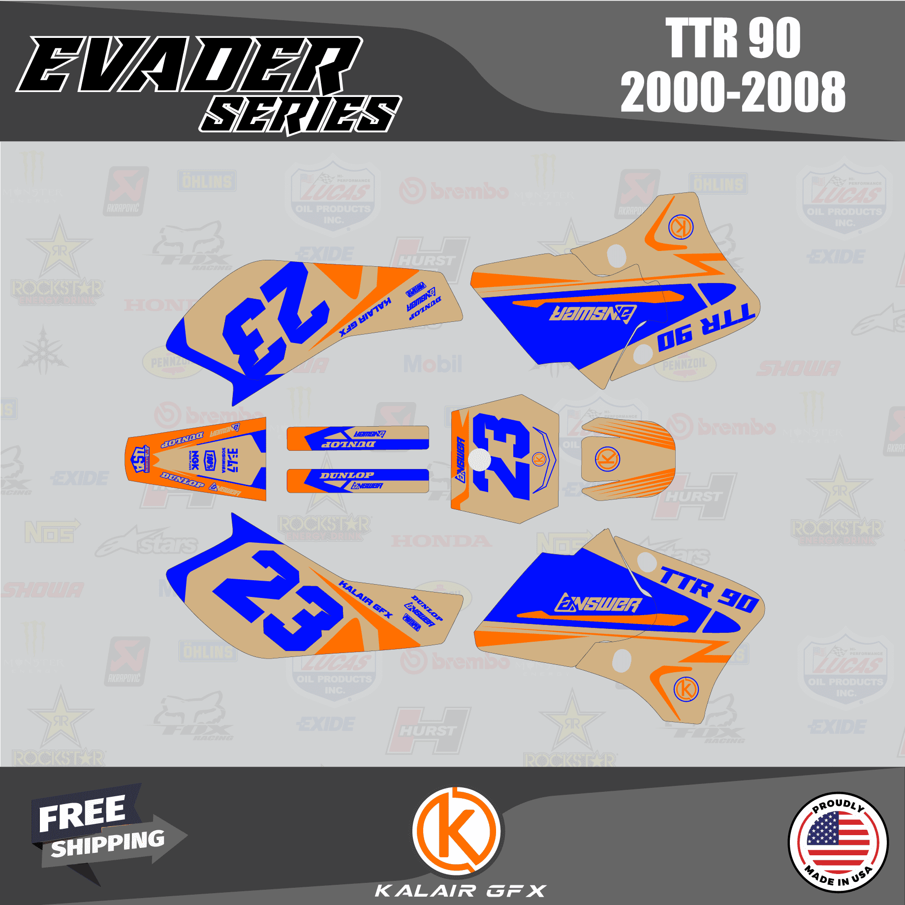 Kalair GFX Graphics Kit for Yamaha TTR90 (2000-2008) Evader Series ...