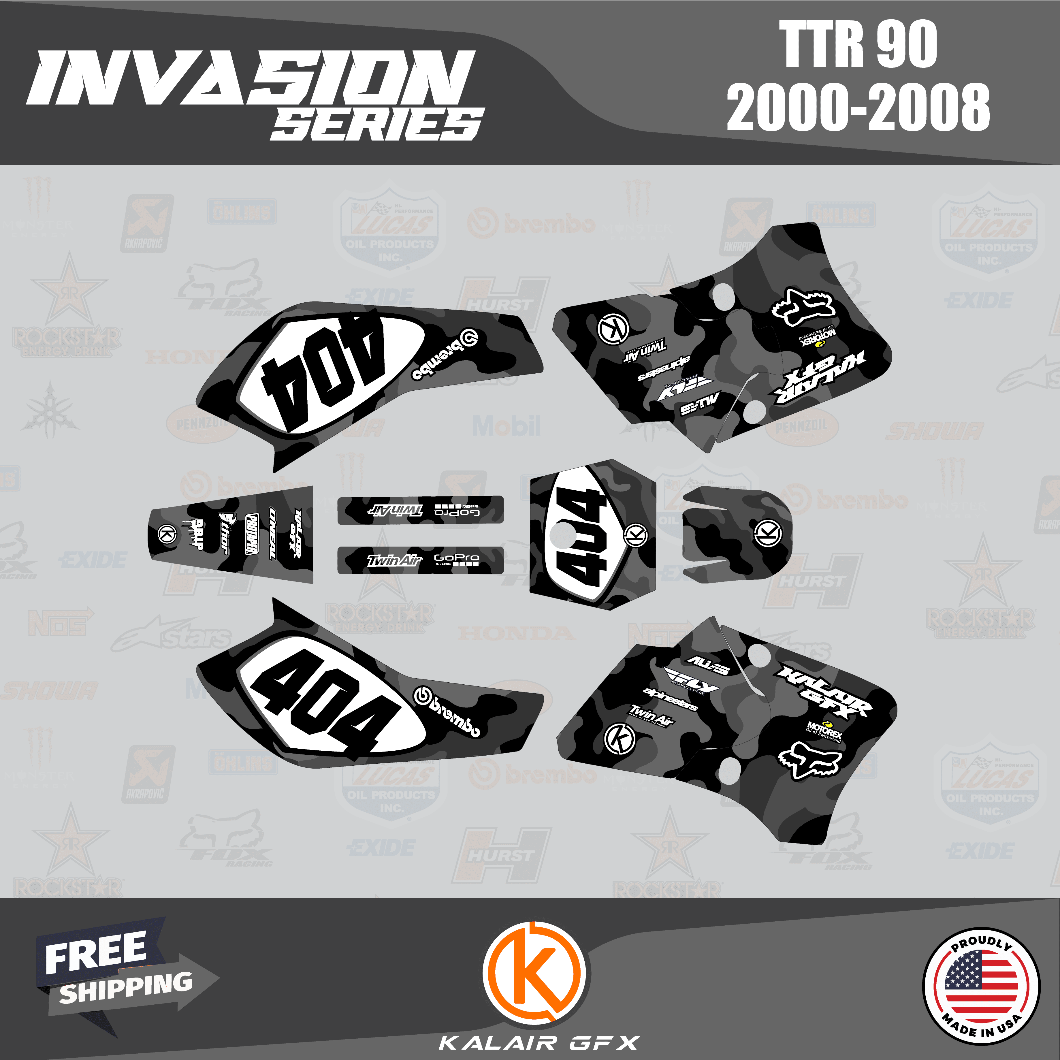 Kalair GFX Graphics Kit for Yamaha TTR90 (2000-2008) Invasion Series ...