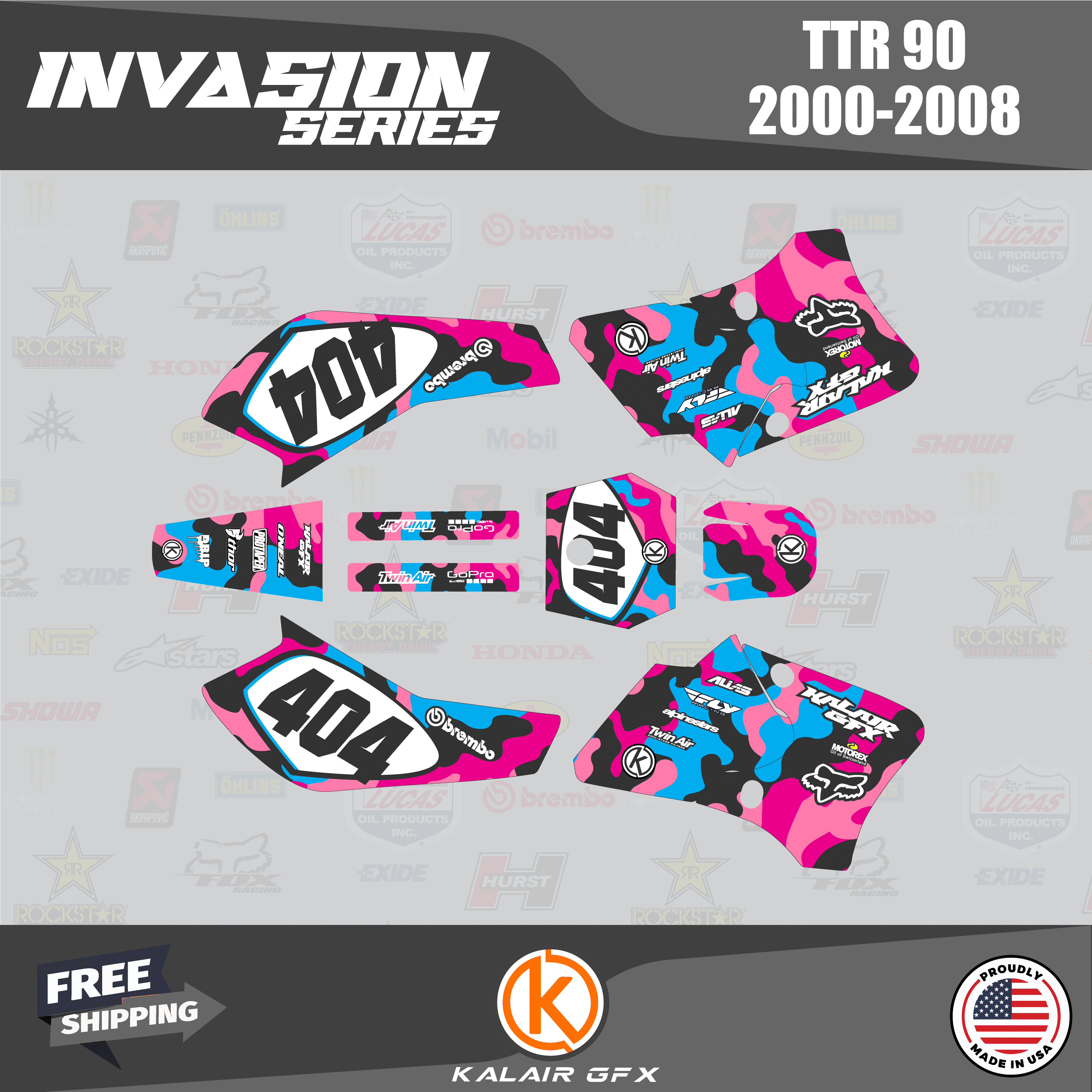 Kalair GFX Graphics Kit for Yamaha TTR90 (2000-2008) Invasion Series ...