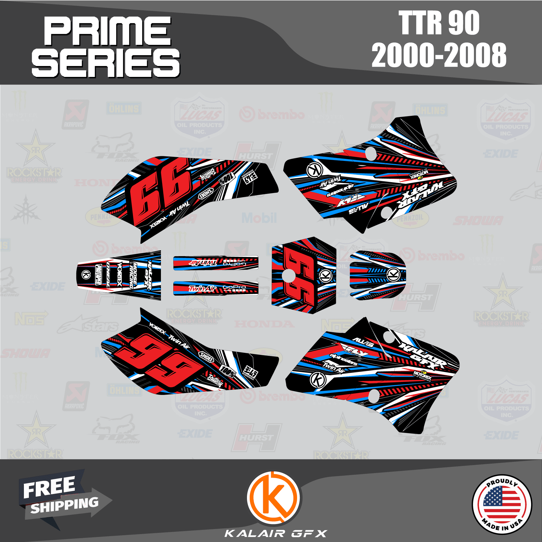 Kalair GFX Graphics Kit for Yamaha TTR90 (2000-2008) Prime Series ...