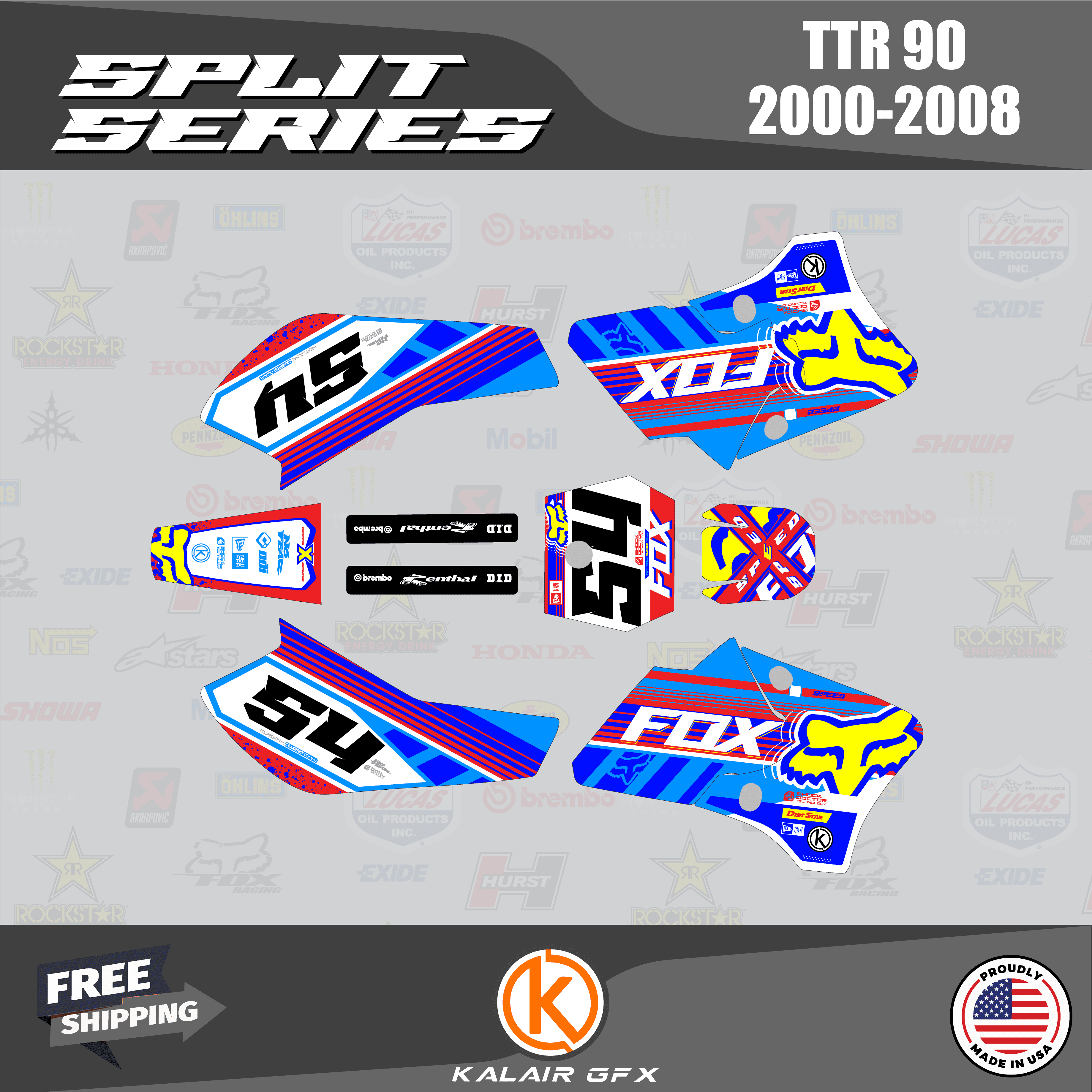Kalair GFX Graphics Kit for Yamaha TTR90 (2000-2008) Split Series ...