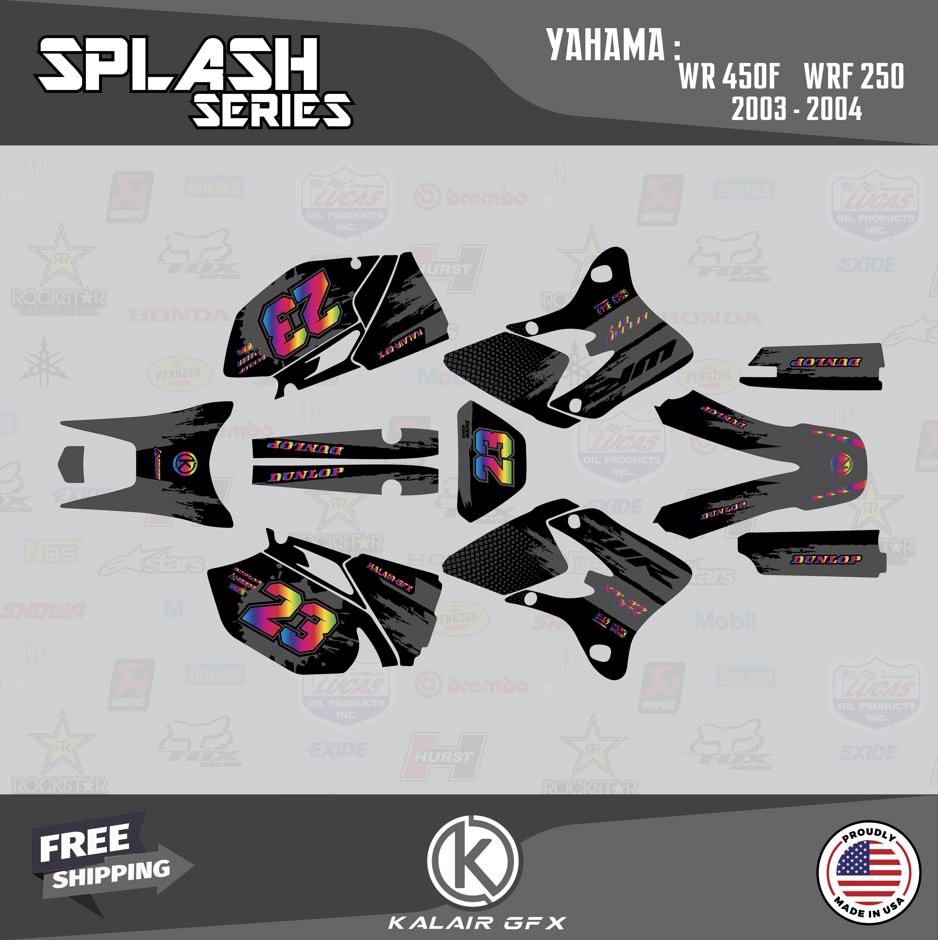 Kalair GFX Graphics Kit for Yamaha WR 450F (2003-2004) Splash Series ...