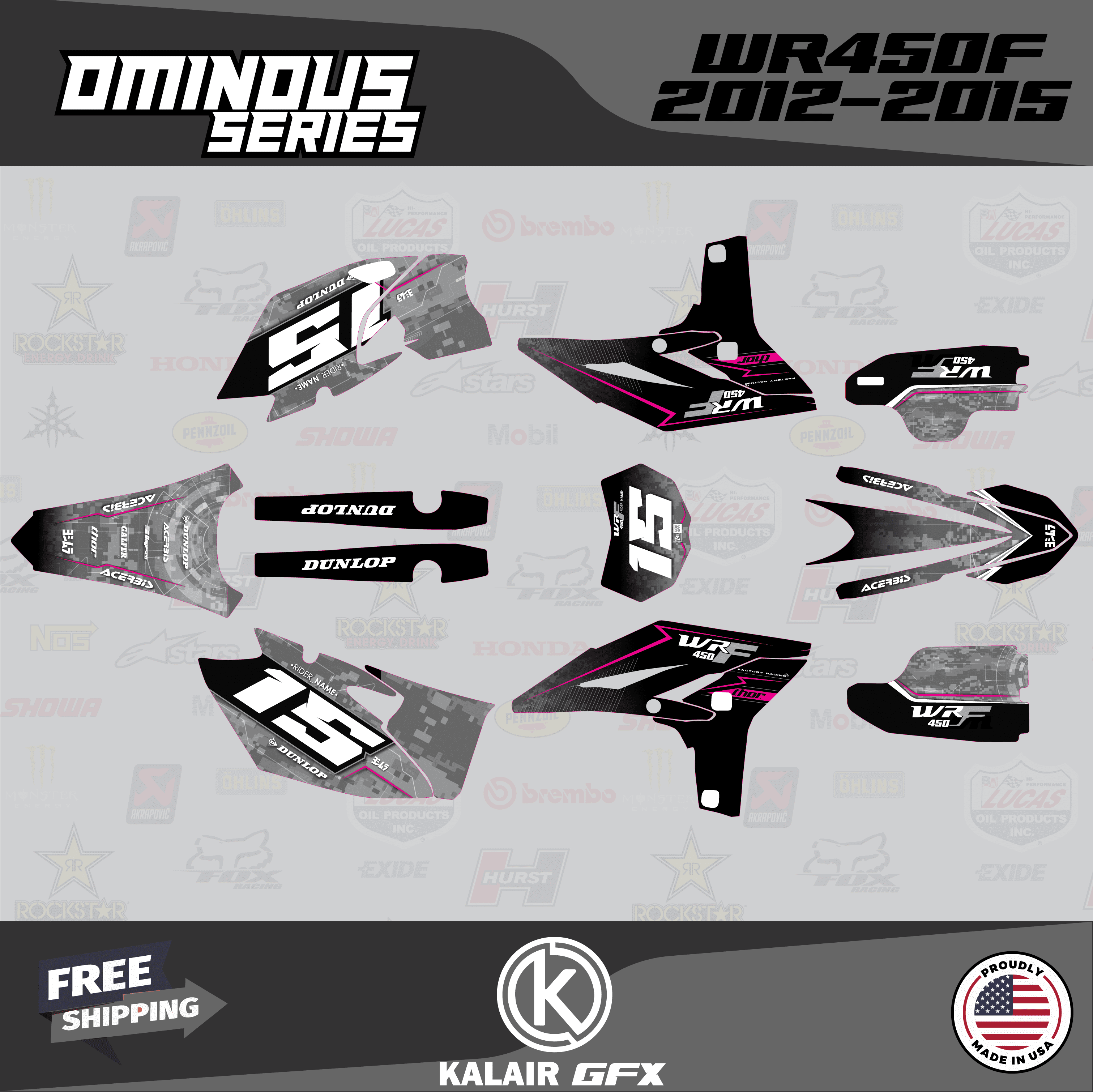 Kalair GFX Graphics Kit for Yamaha WR 450F (2012-2015) Ominous Series ...
