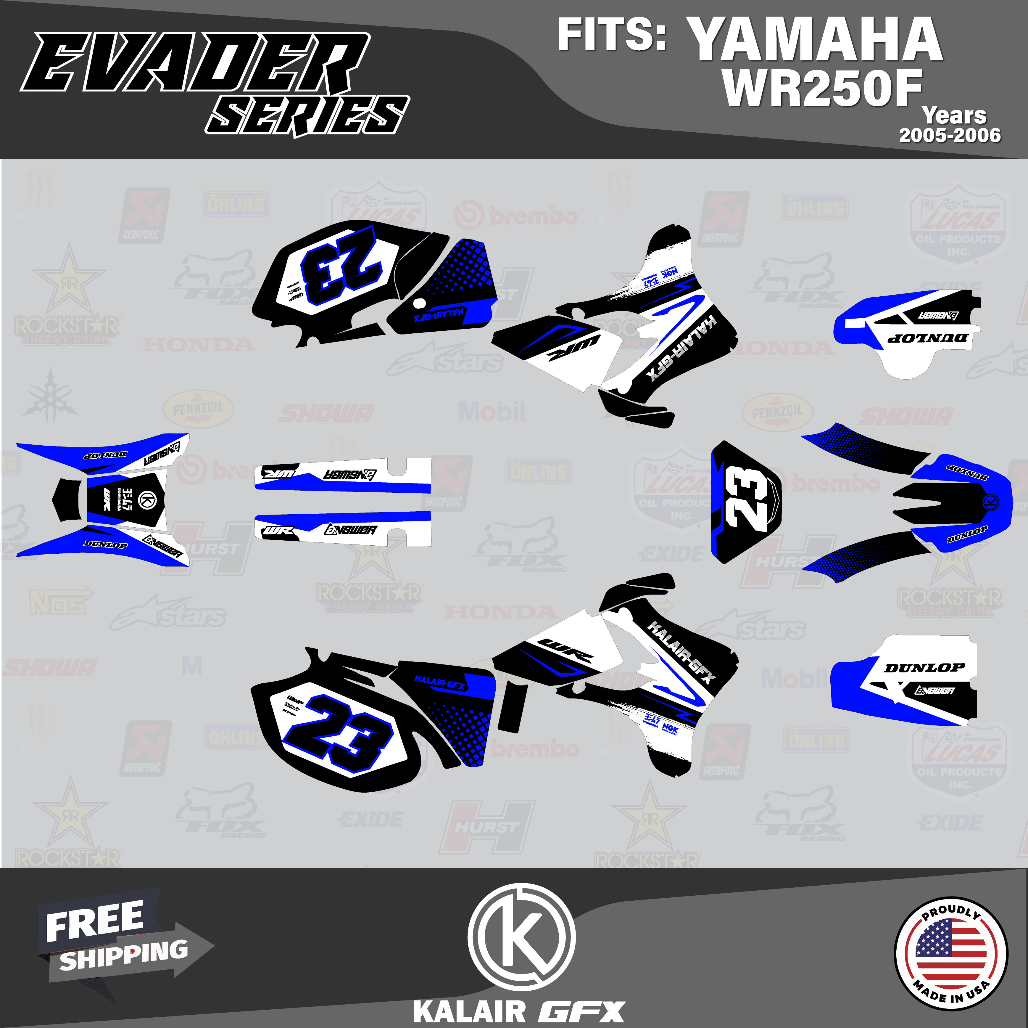 Kalair GFX Graphics Kit for Yamaha WR 250F (2005-2006) Evader Series ...
