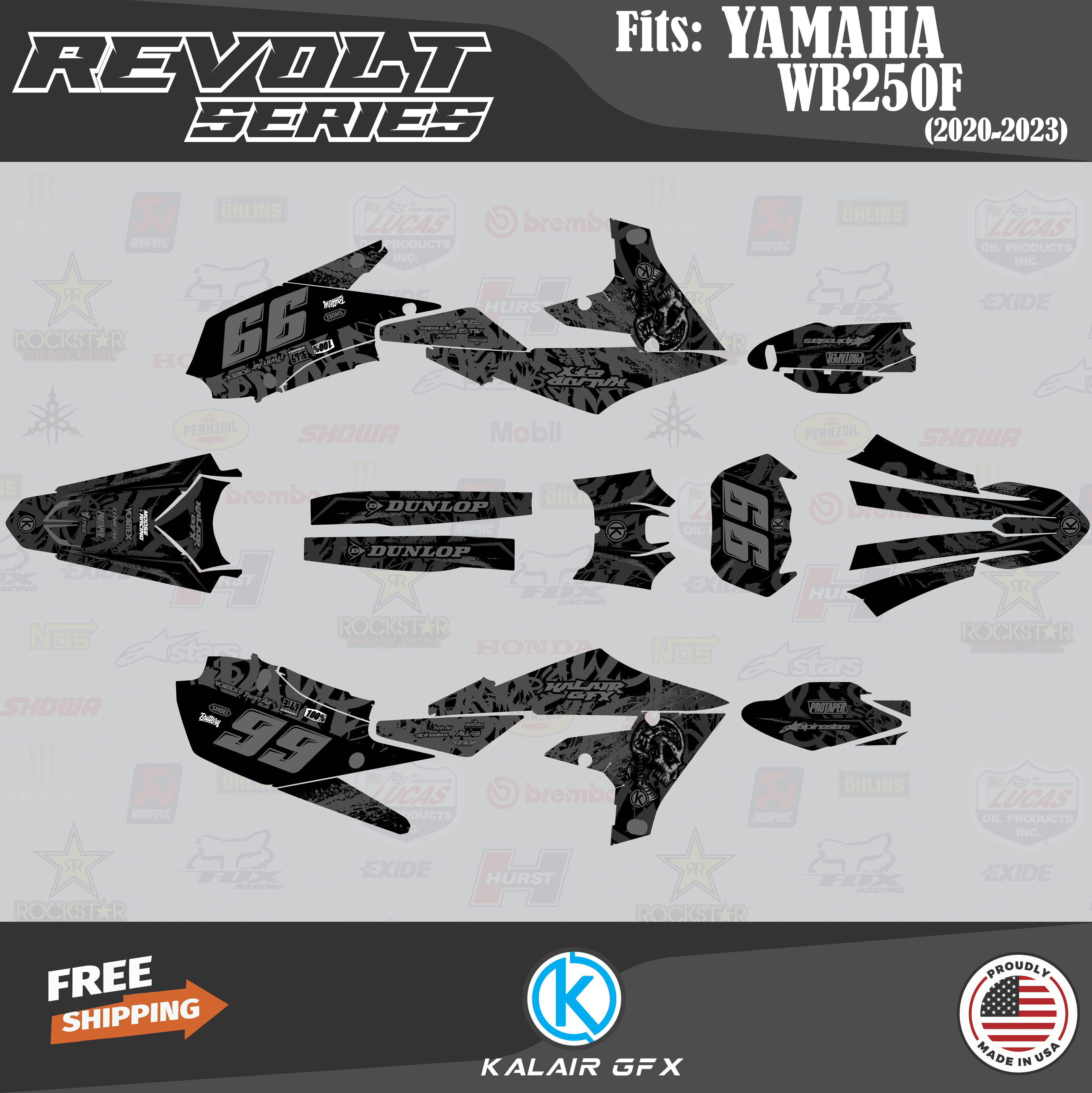 Kalair GFX Graphics Kit for Yamaha WR250F (2020-2023) Revolt Series ...