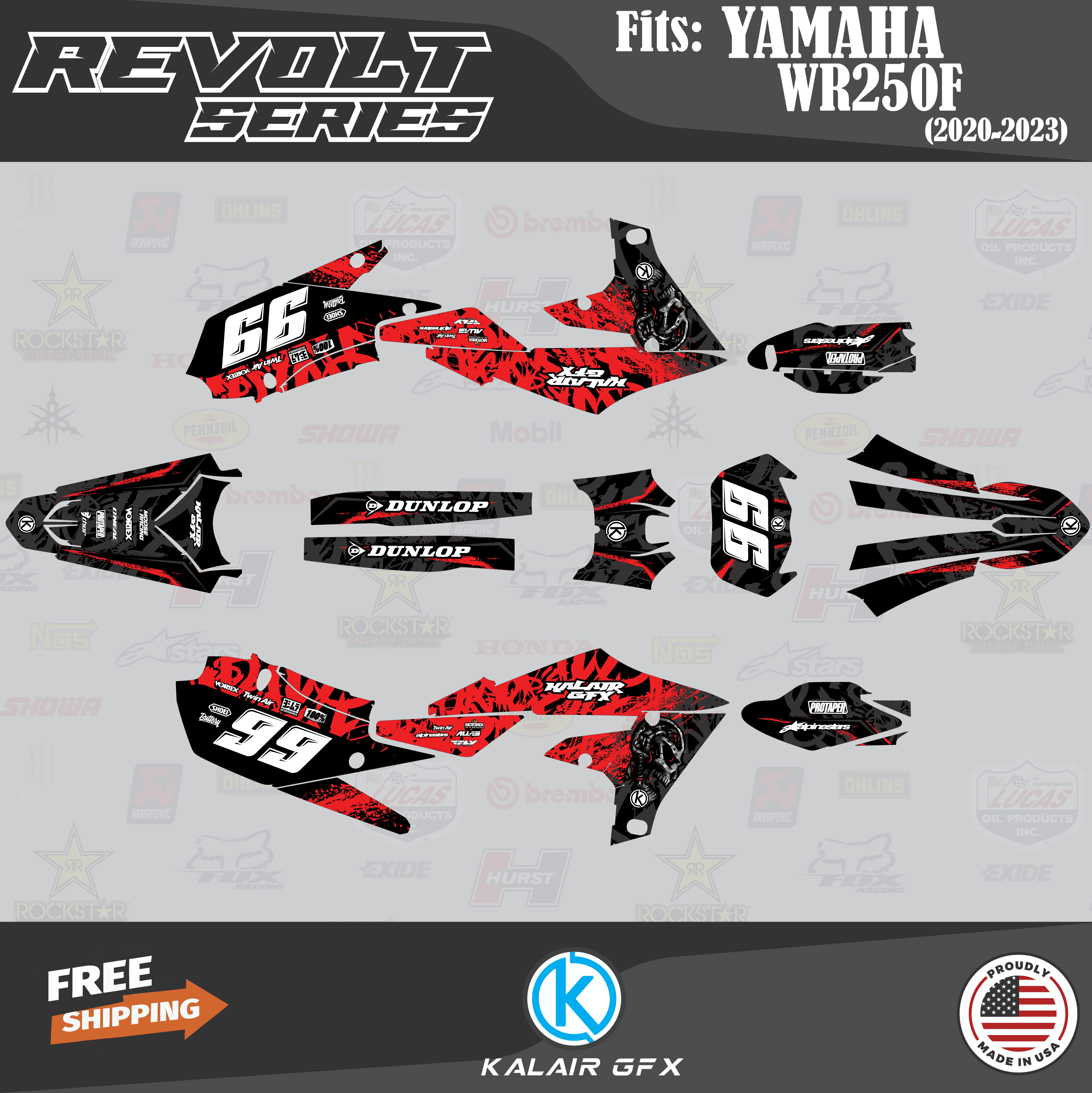 Kalair GFX Graphics Kit for Yamaha WR250F (2020-2023) Revolt Series ...
