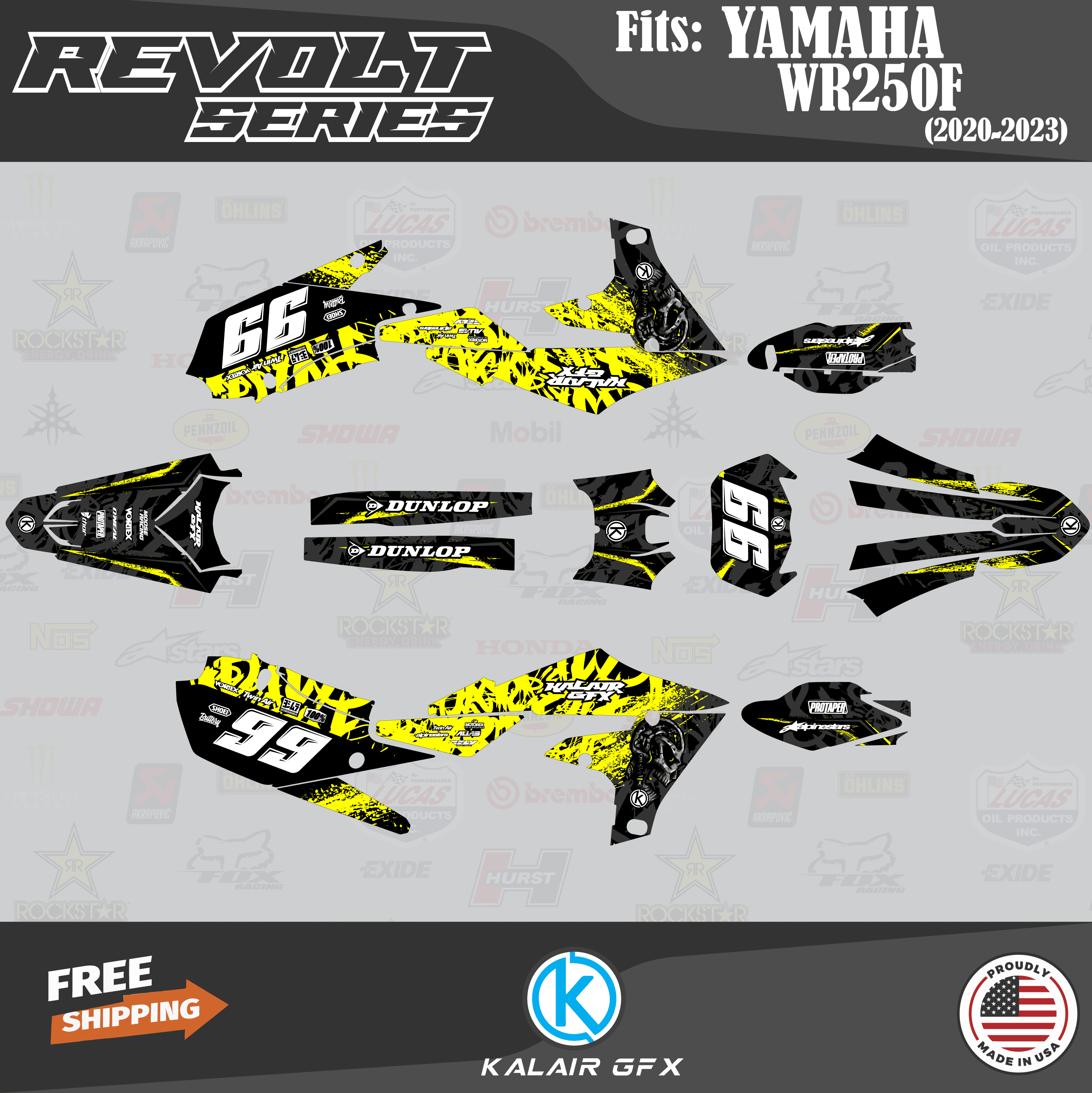 Kalair GFX Graphics Kit for Yamaha WR250F (2020-2023) Revolt Series ...