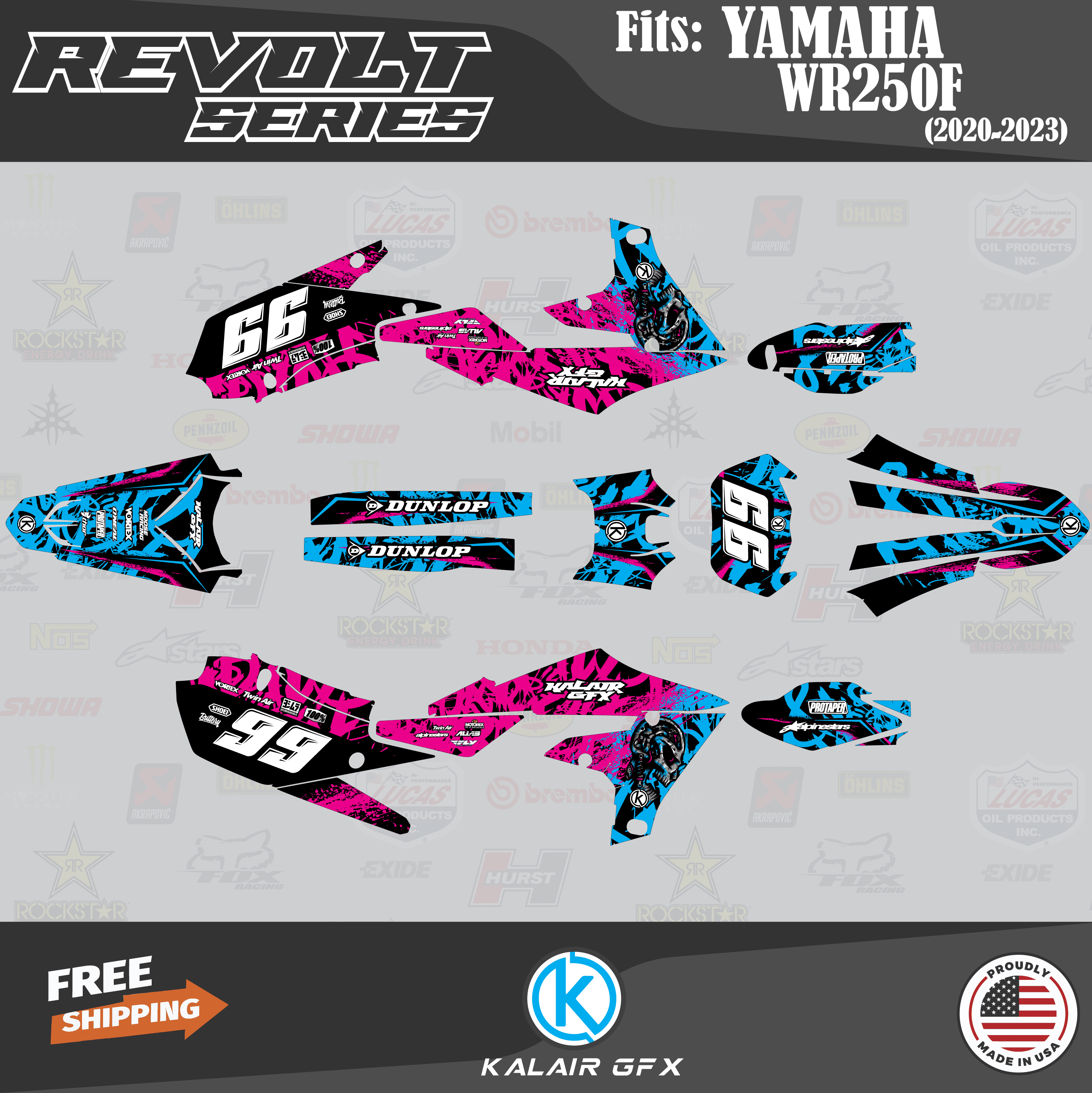 Kalair GFX Graphics Kit for Yamaha WR250F (2020-2023) Revolt Series ...