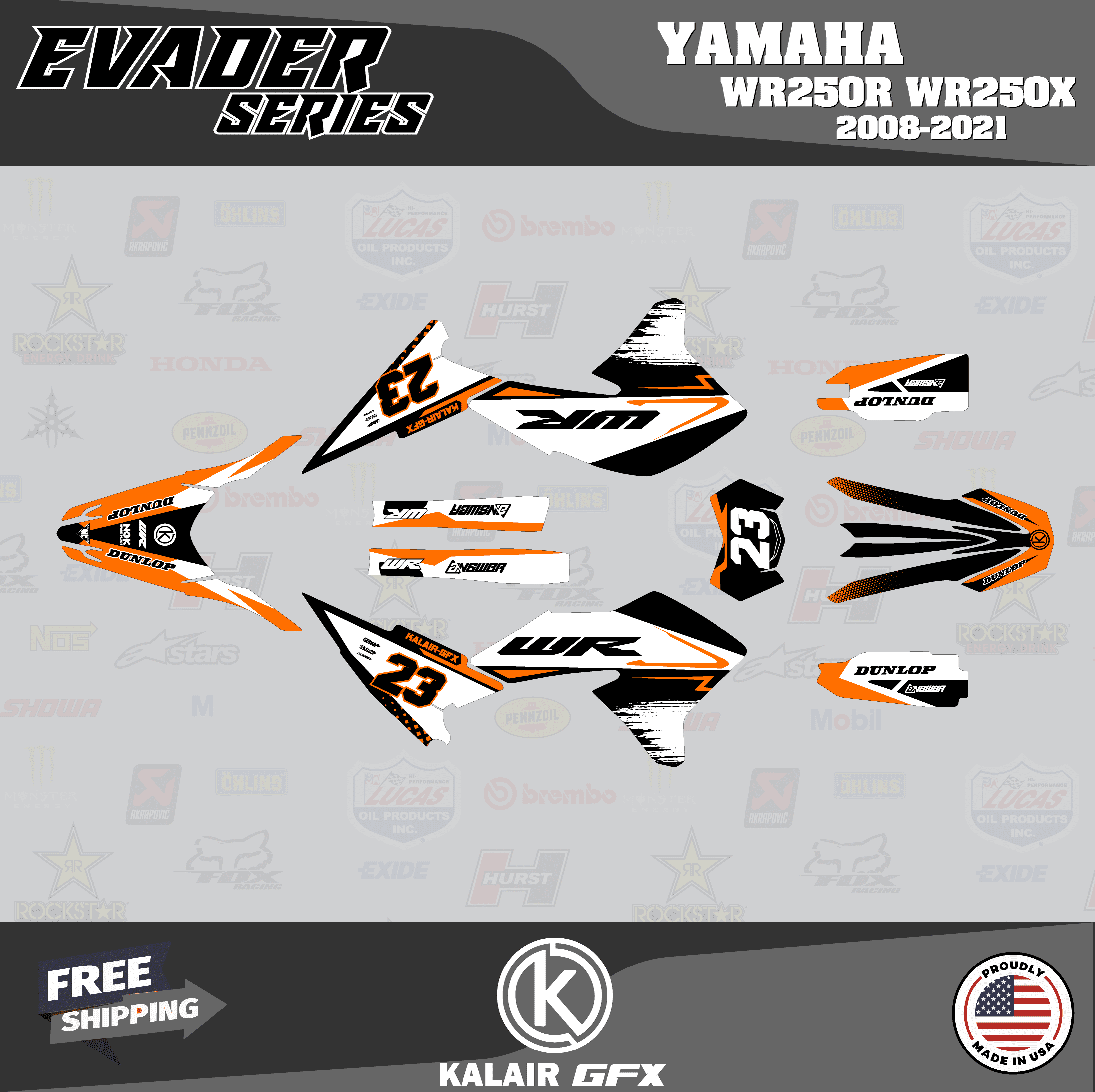 Kalair GFX Graphics Kit for Yamaha WR250R WR250X (2008-2021) Evader ...