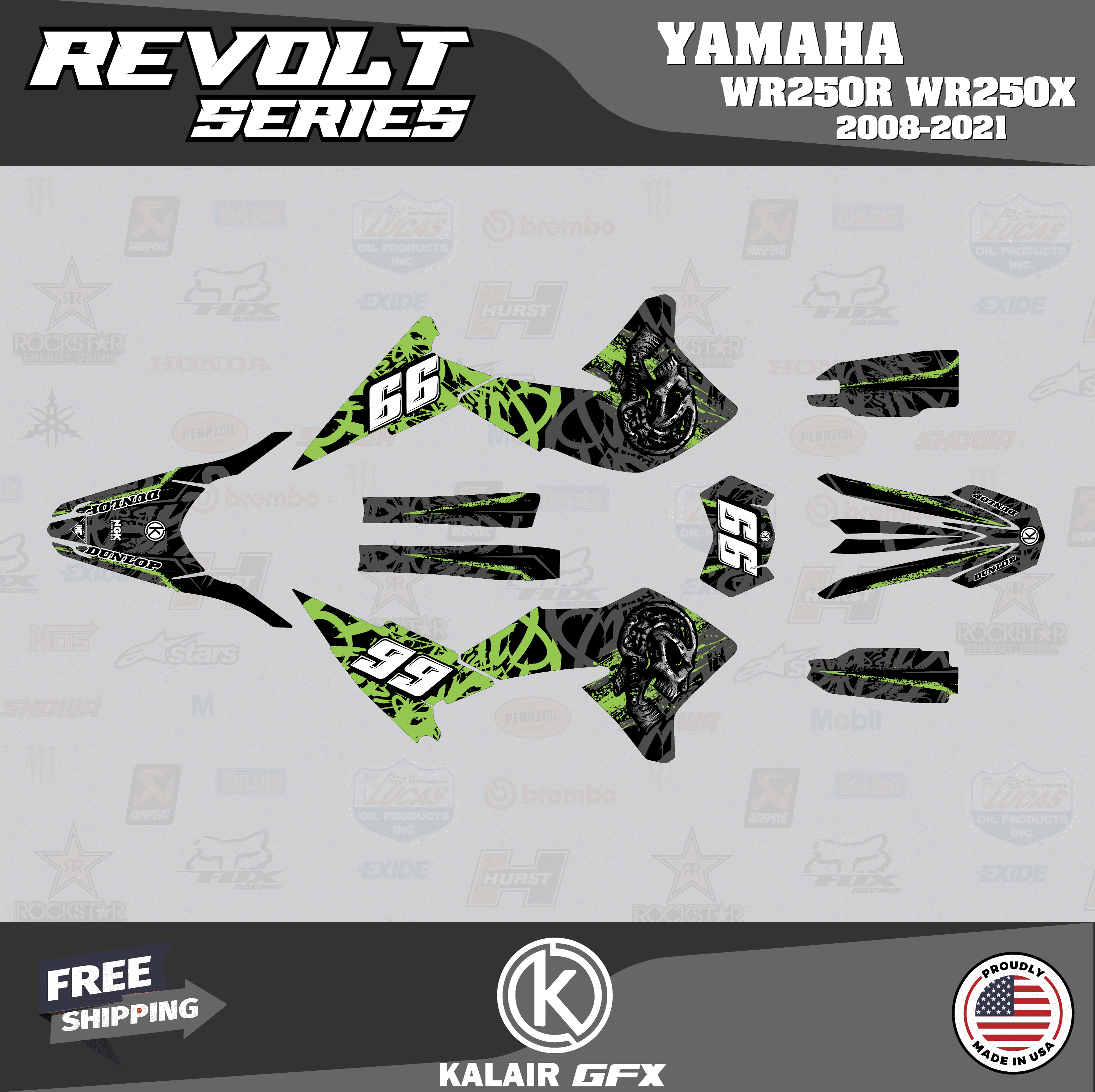Kalair GFX Graphics Kit for Yamaha WR250R WR250X (2008-2021) Revolt ...