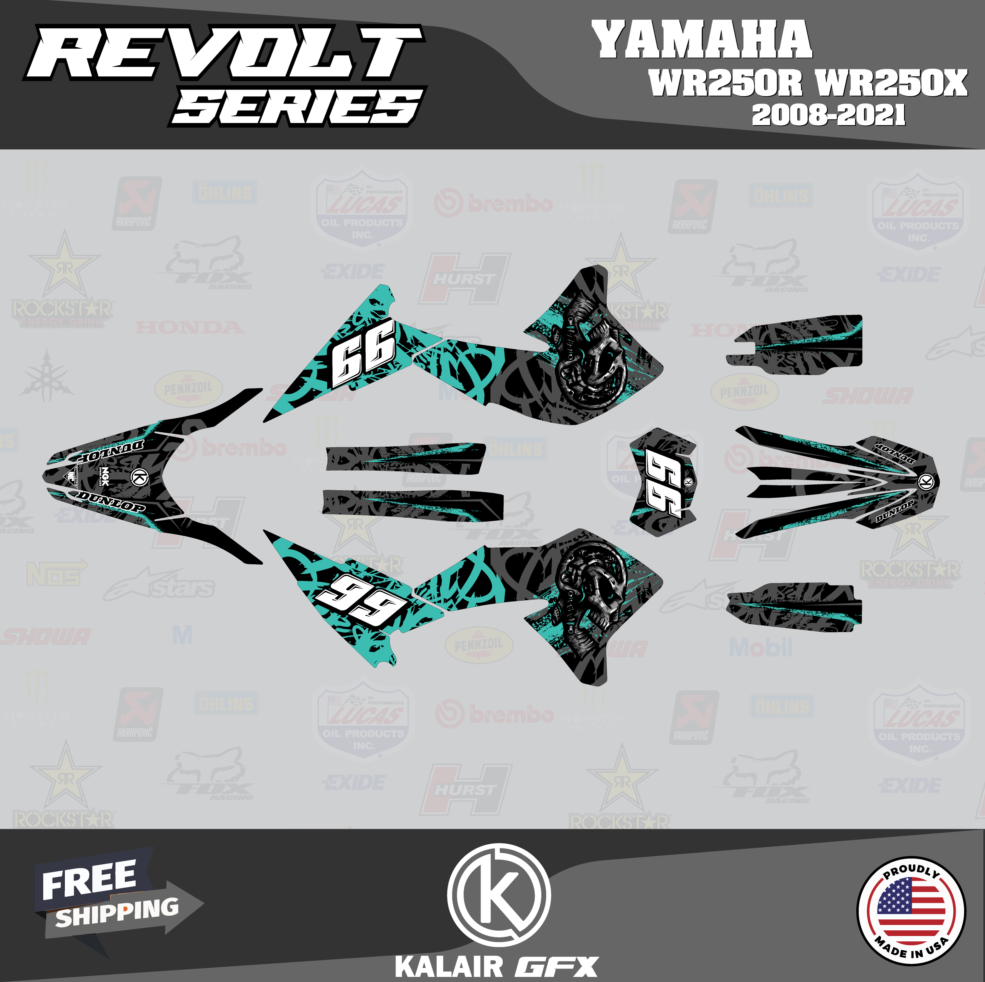 Kalair GFX Graphics Kit for Yamaha WR250R WR250X (2008-2021) Revolt ...
