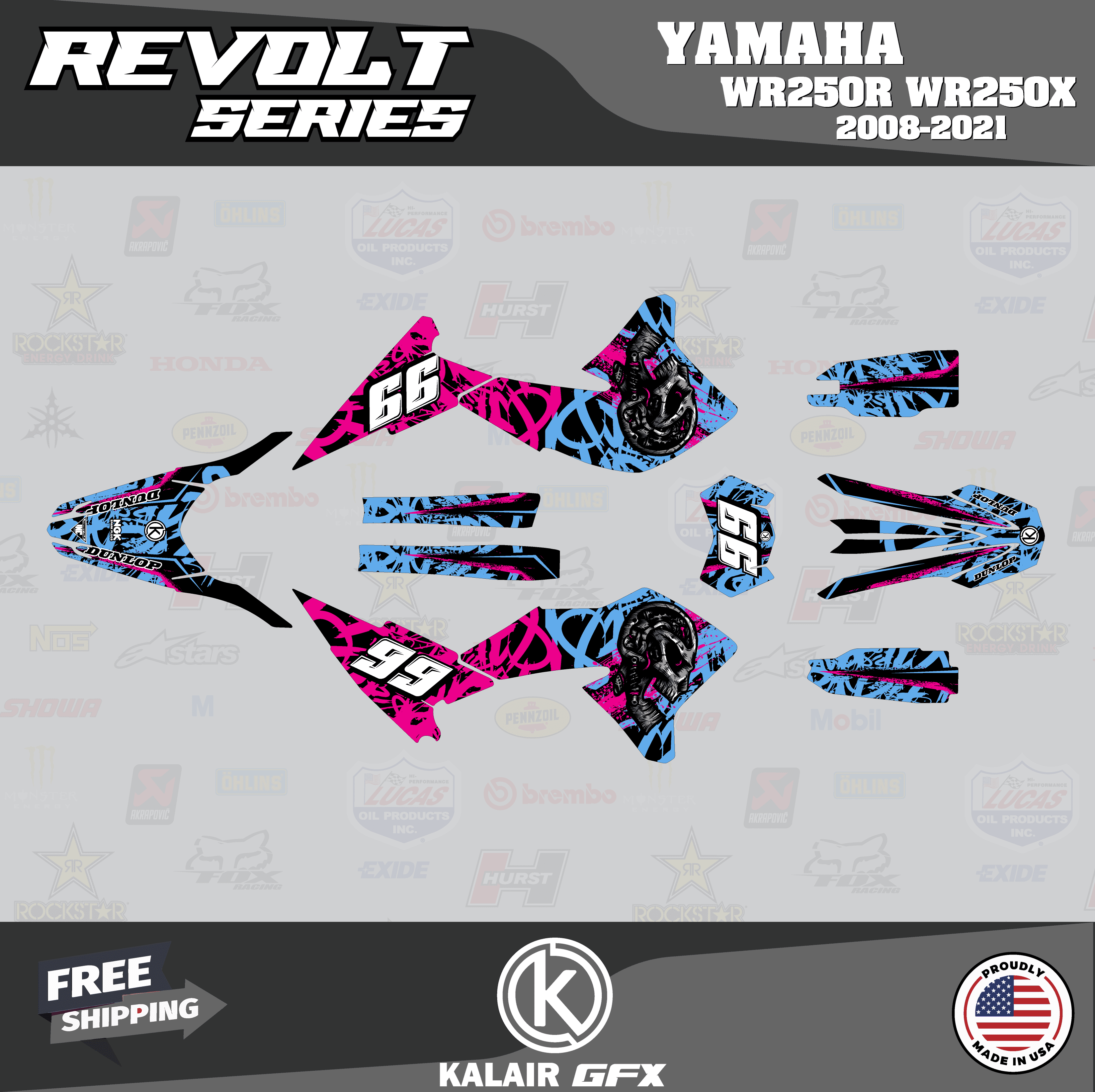 Kalair GFX Graphics Kit for Yamaha WR250R WR250X (2008-2021) Revolt ...