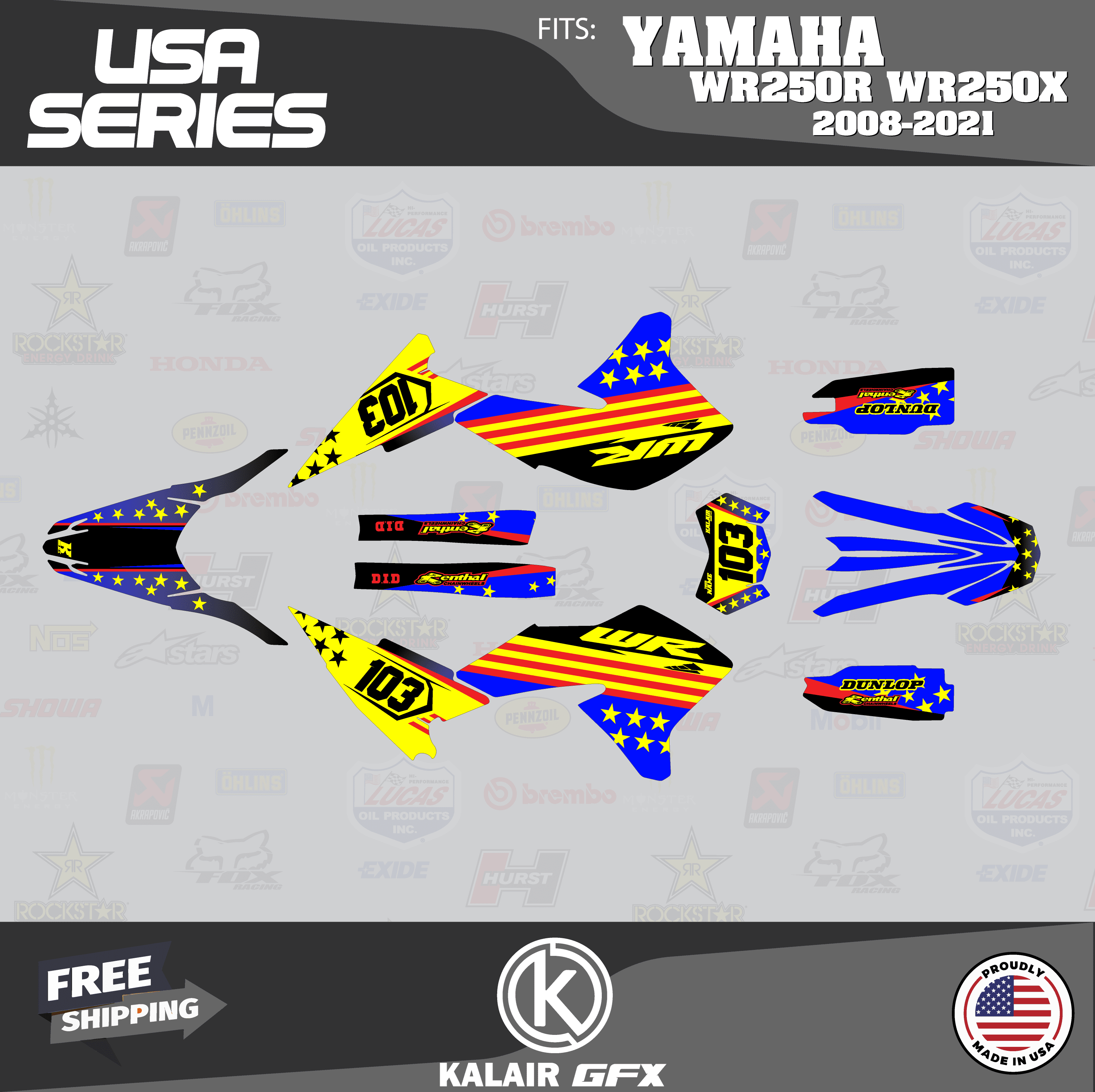 Kalair GFX Graphics Kit for Yamaha WR250R WR250X (2008-2021) Usa Series ...