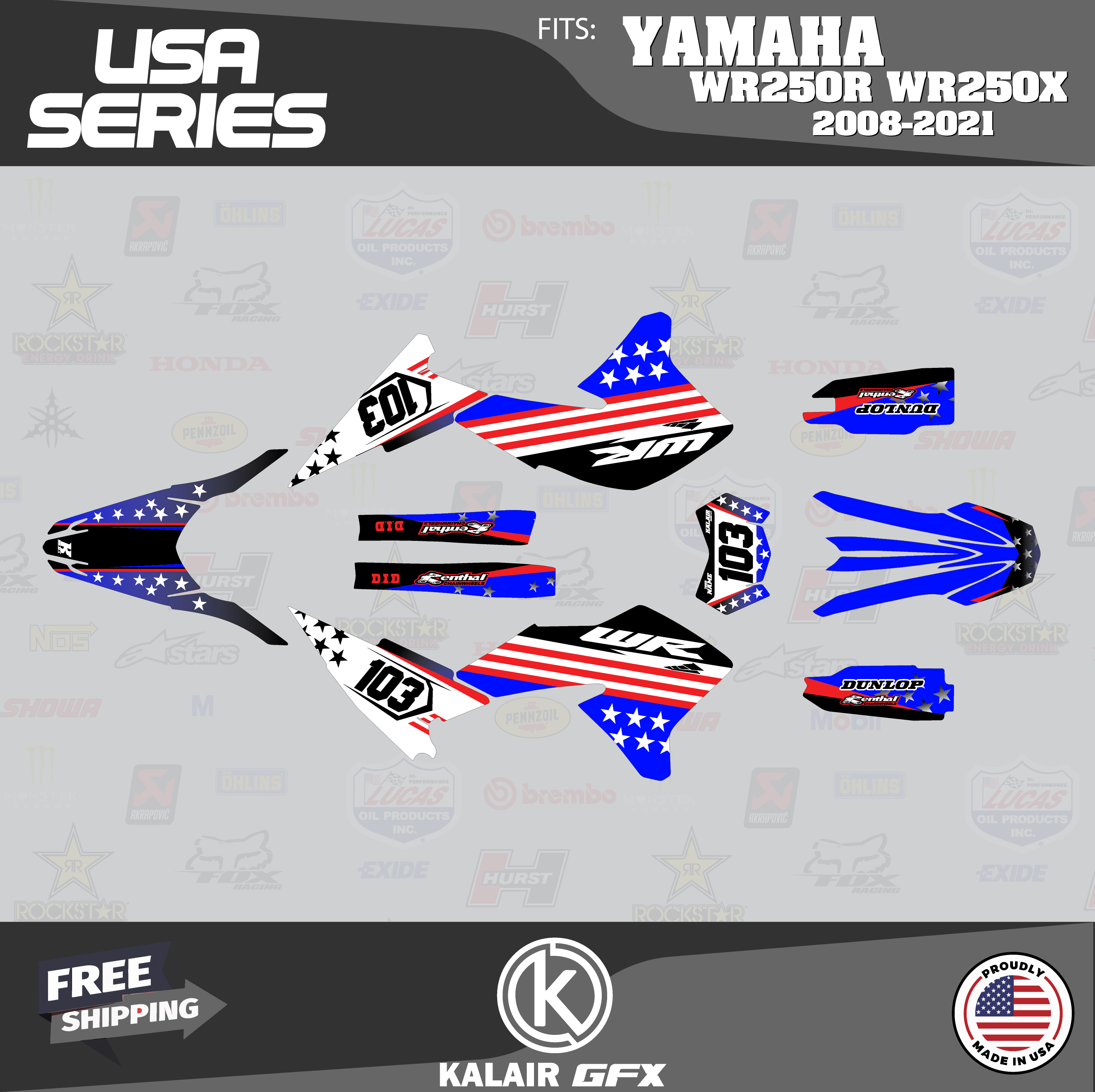 Kalair GFX Graphics Kit for Yamaha WR250R WR250X (2008-2021) Usa Series ...