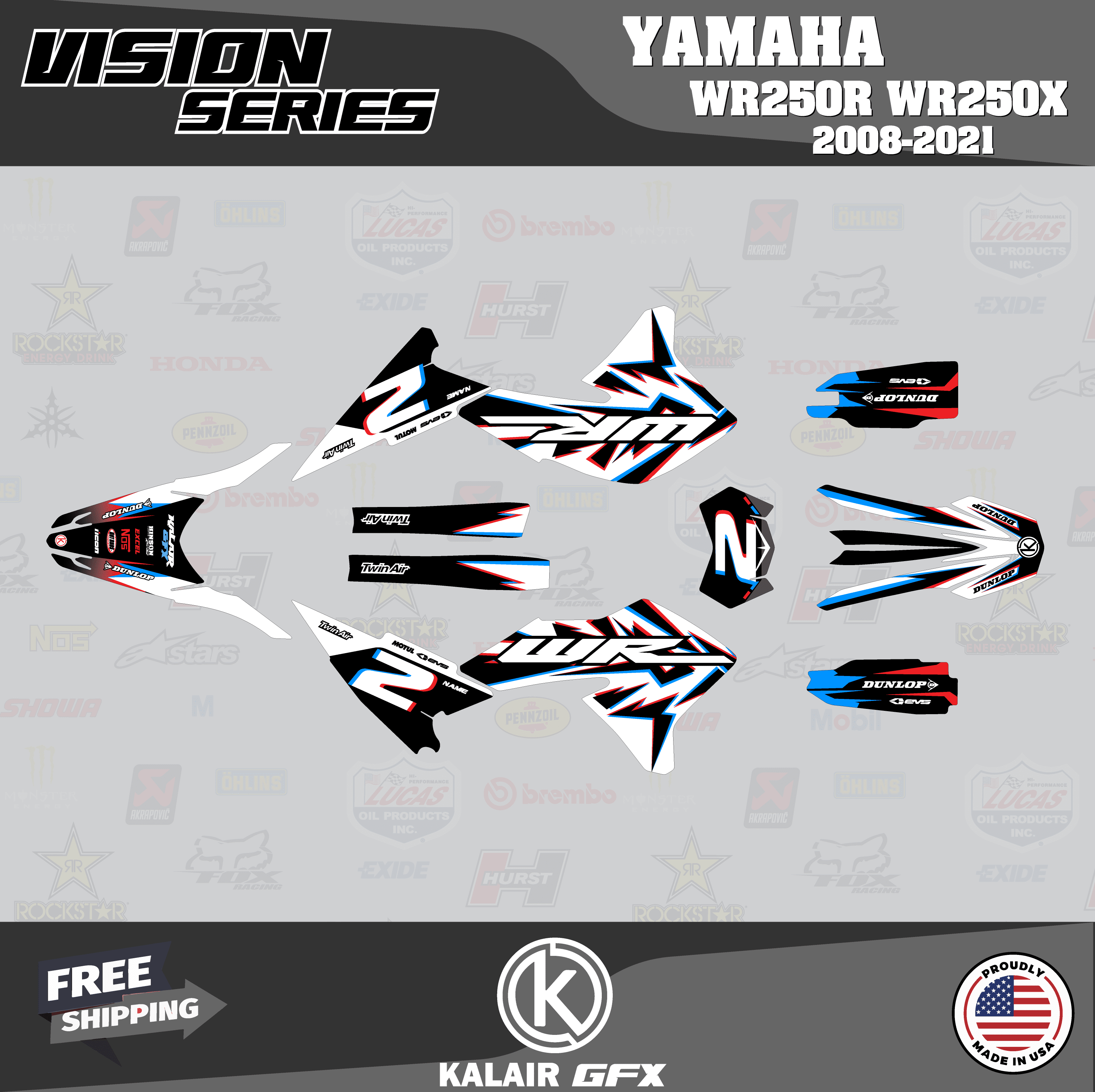 Kalair GFX Graphics Kit for Yamaha WR250R WR250X (2008-2021) Vision ...