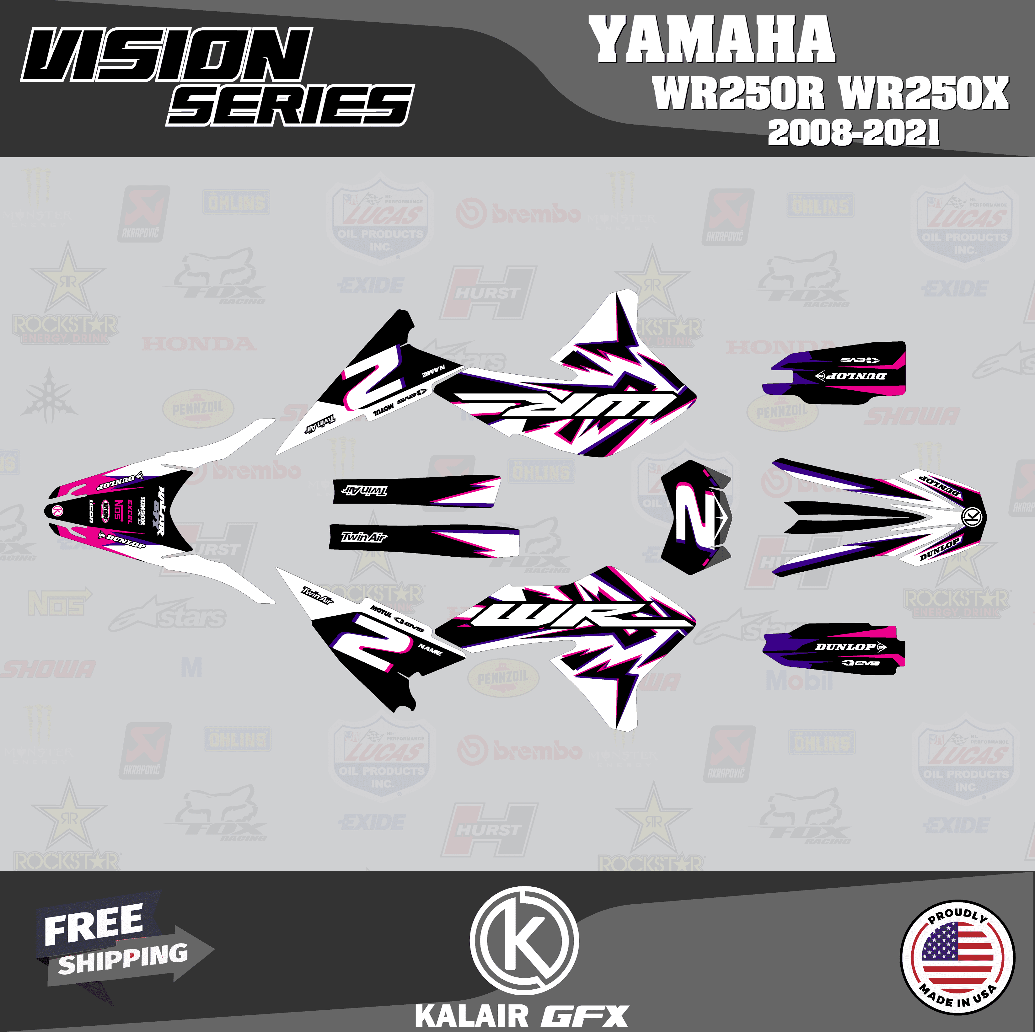 Kalair GFX Graphics Kit for Yamaha WR250R WR250X (2008-2021) Vision ...