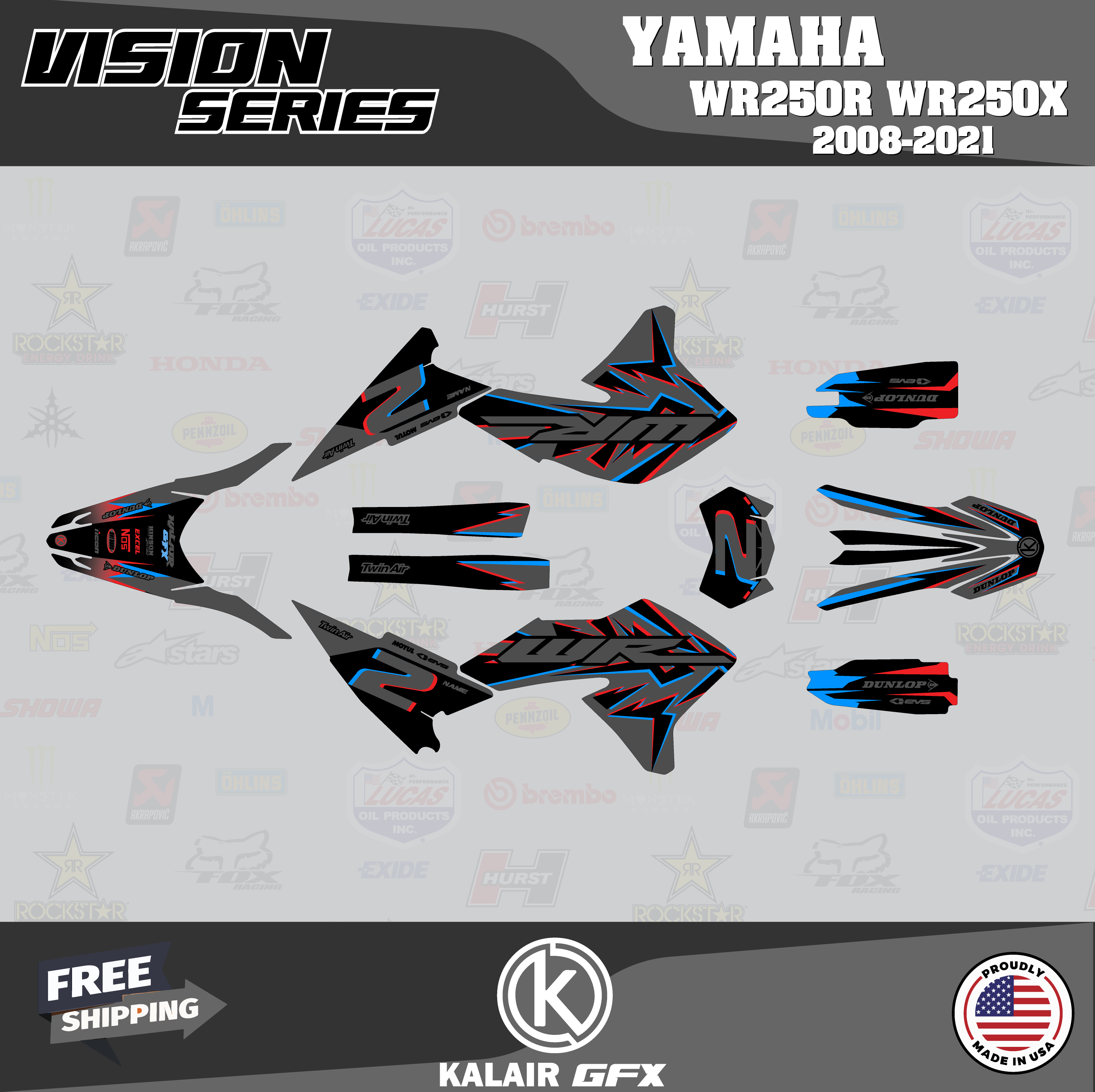 Kalair GFX Graphics Kit for Yamaha WR250R WR250X (2008-2021) Vision ...