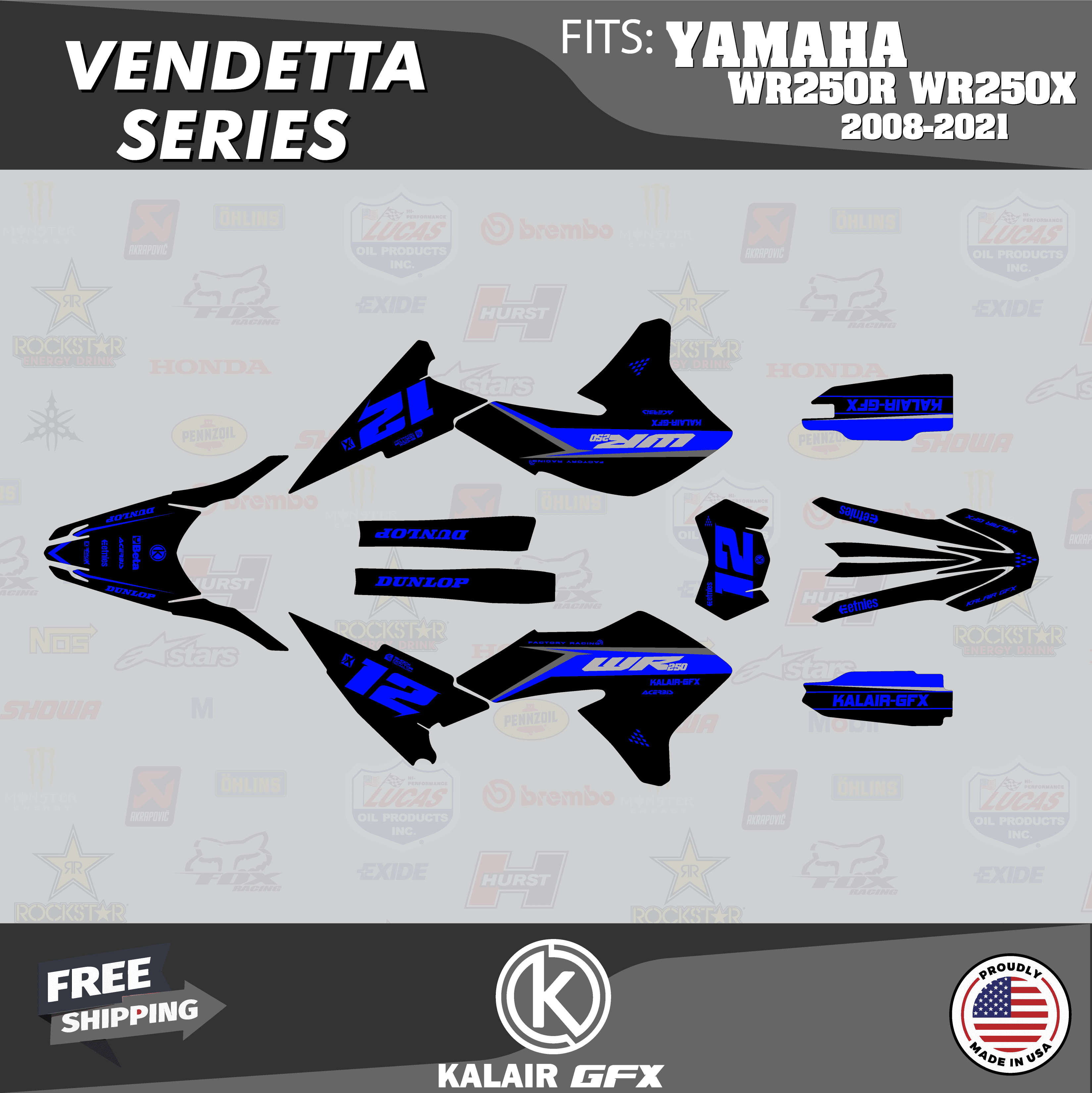 Kalair GFX Graphics Kit for Yamaha WR250R WR250X Vendetta Series ...