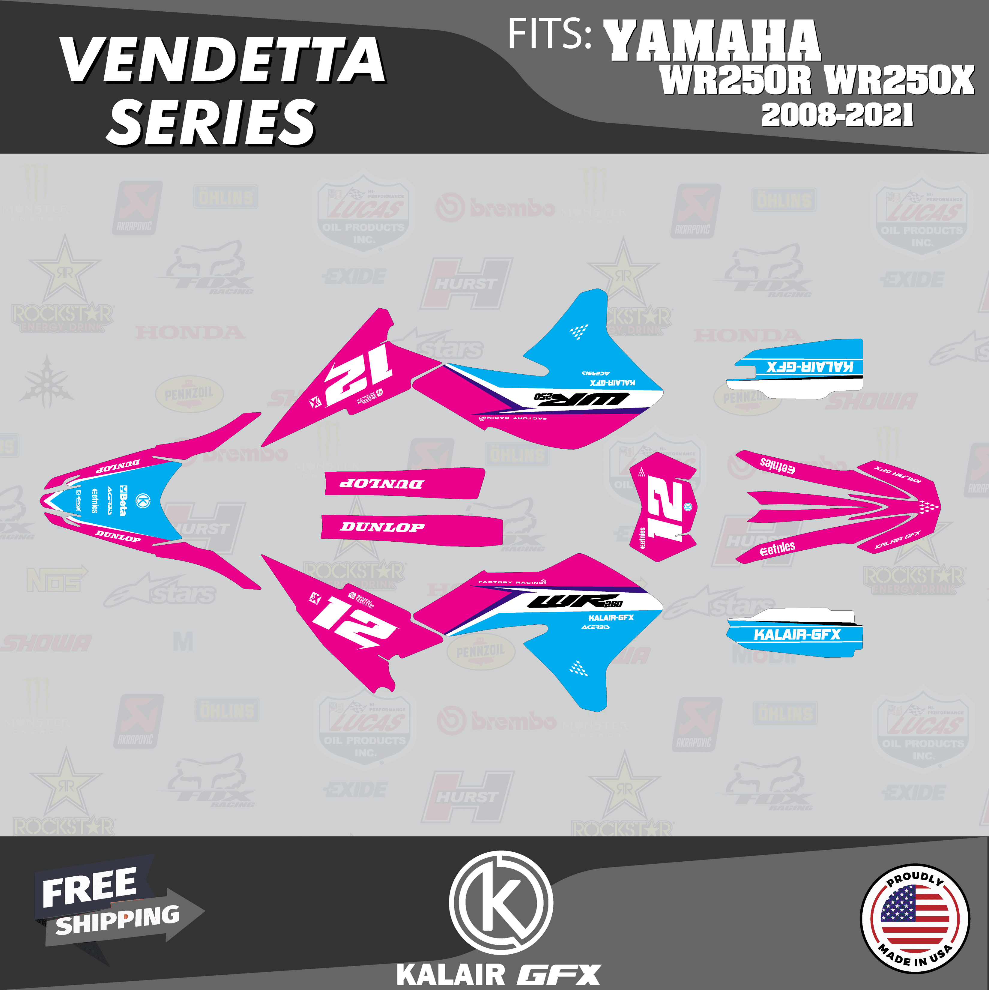 Kalair GFX Graphics Kit for Yamaha WR250R WR250X Vendetta Series ...
