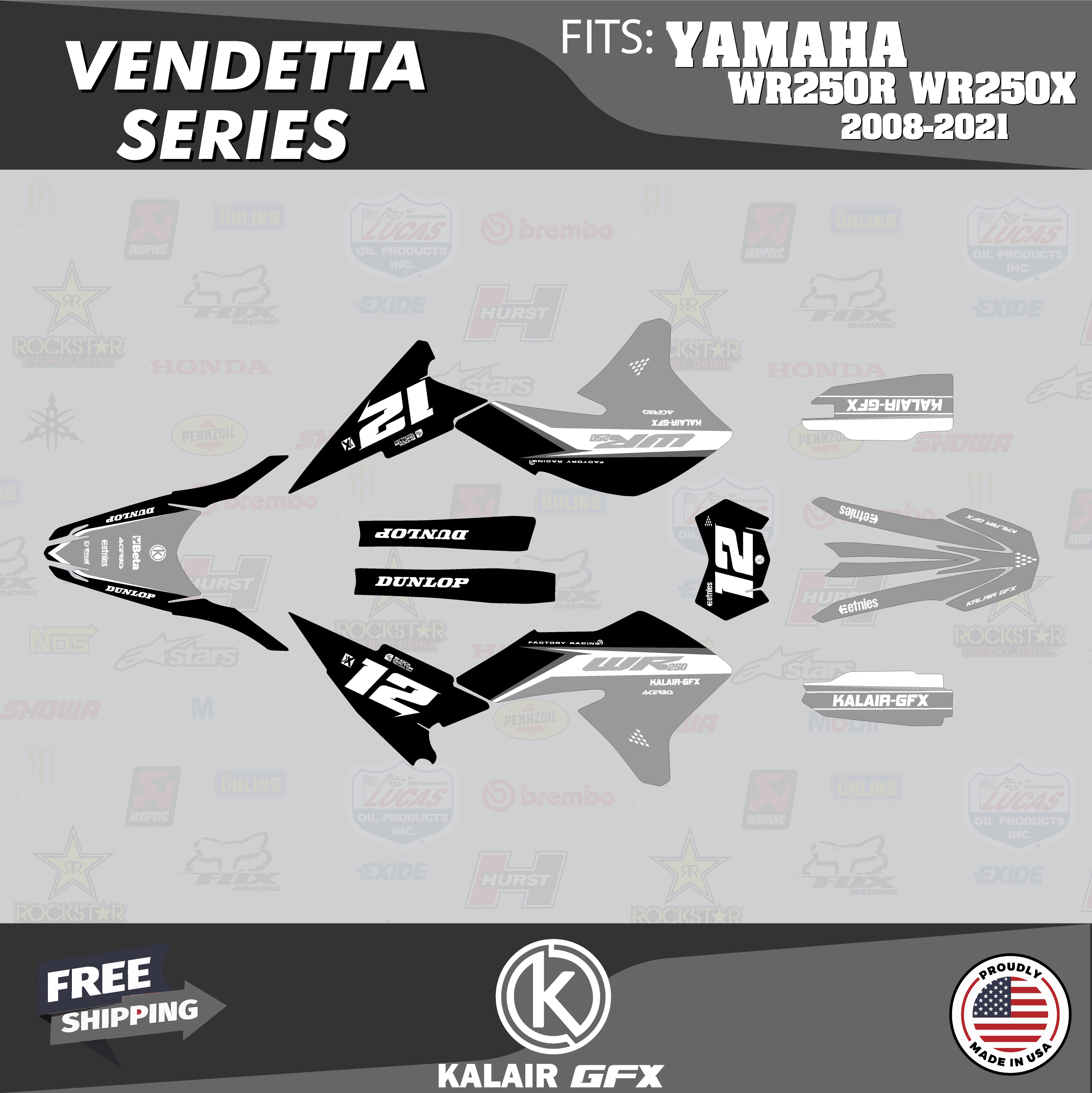 Kalair GFX Graphics Kit for Yamaha WR250R WR250X Vendetta Series ...
