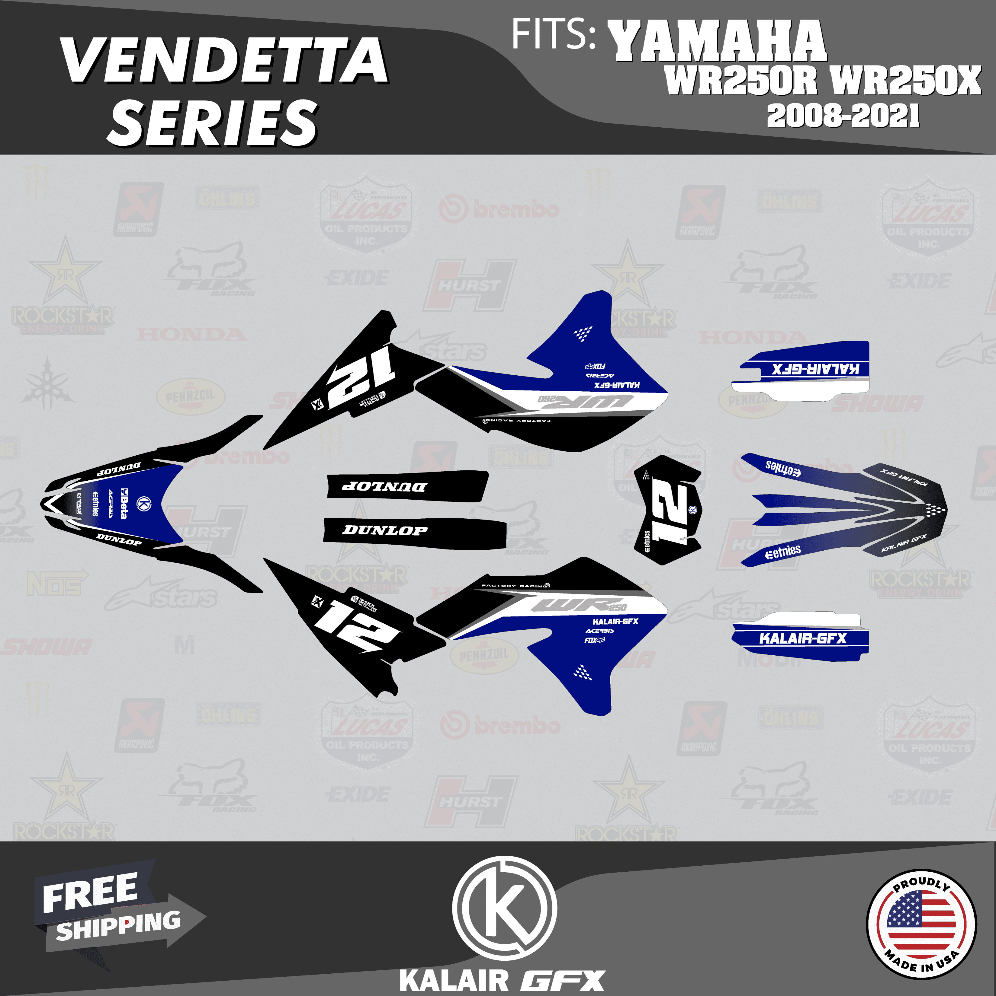 Kalair GFX Graphics Kit for Yamaha WR250R WR250X Vendetta Series ...