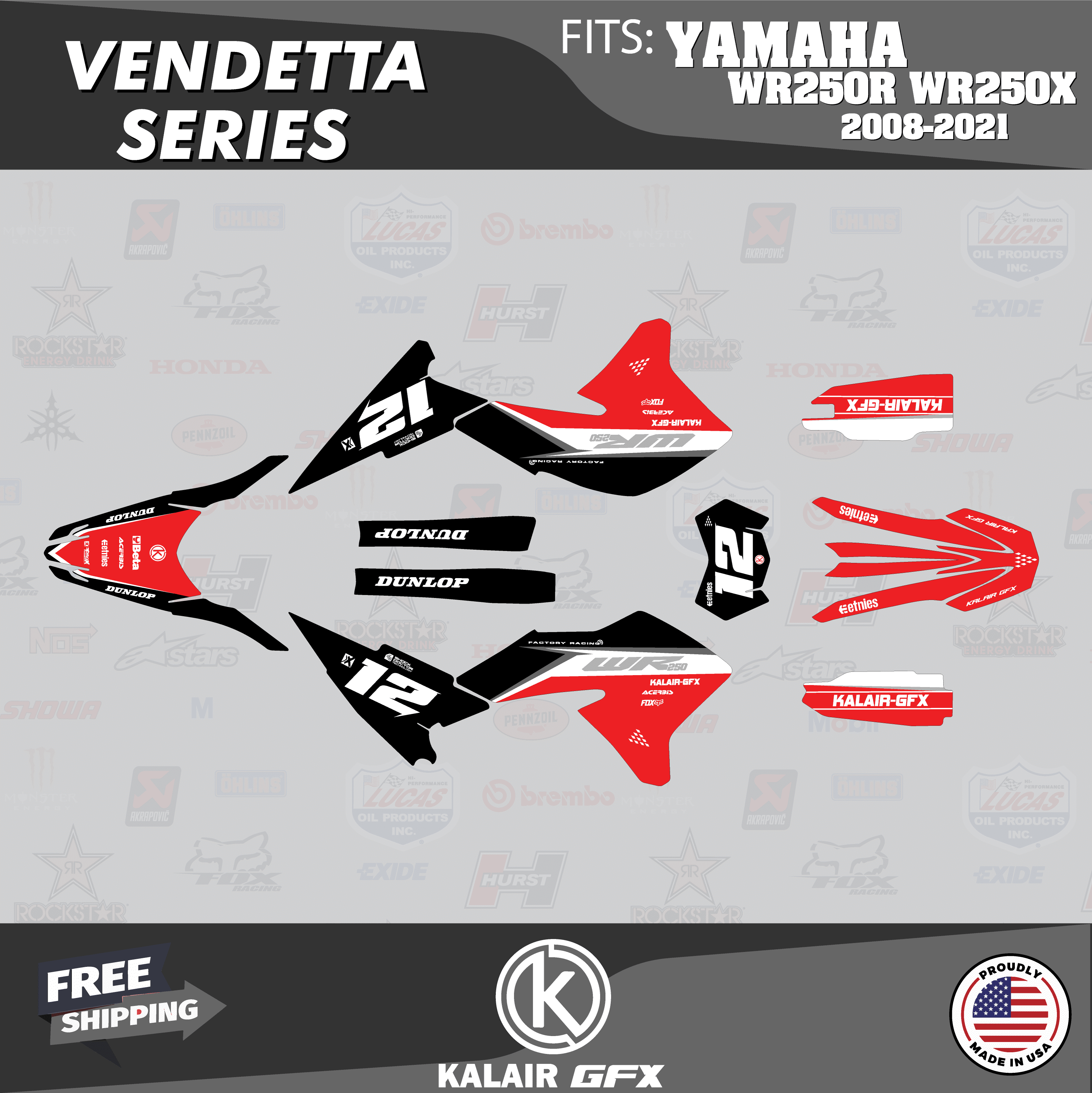 Kalair GFX Graphics Kit for Yamaha WR250R WR250X Vendetta Series ...