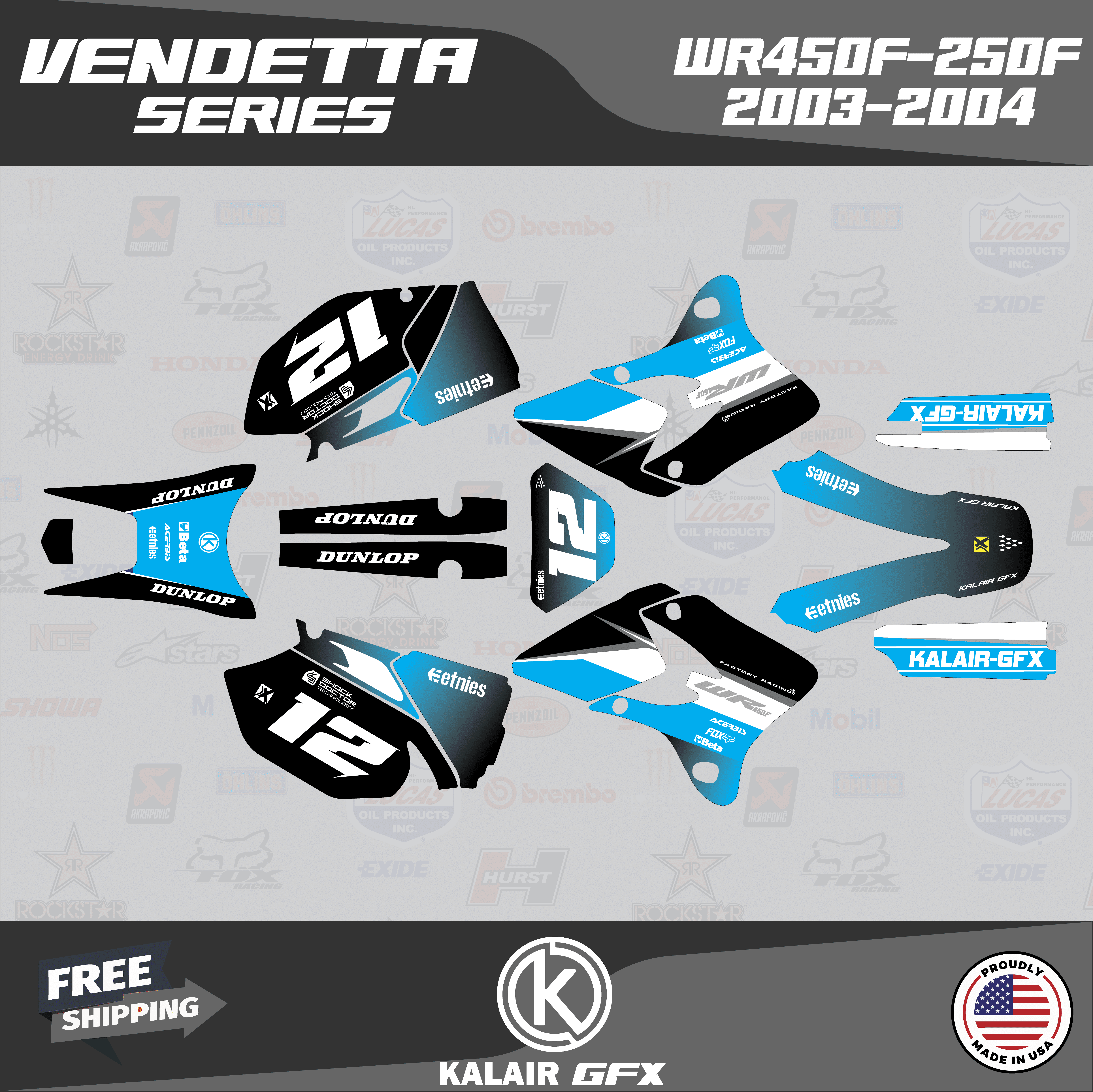 Kalair GFX Graphics Kit for Yamaha WR450F (2003-2004) Vendetta Series ...