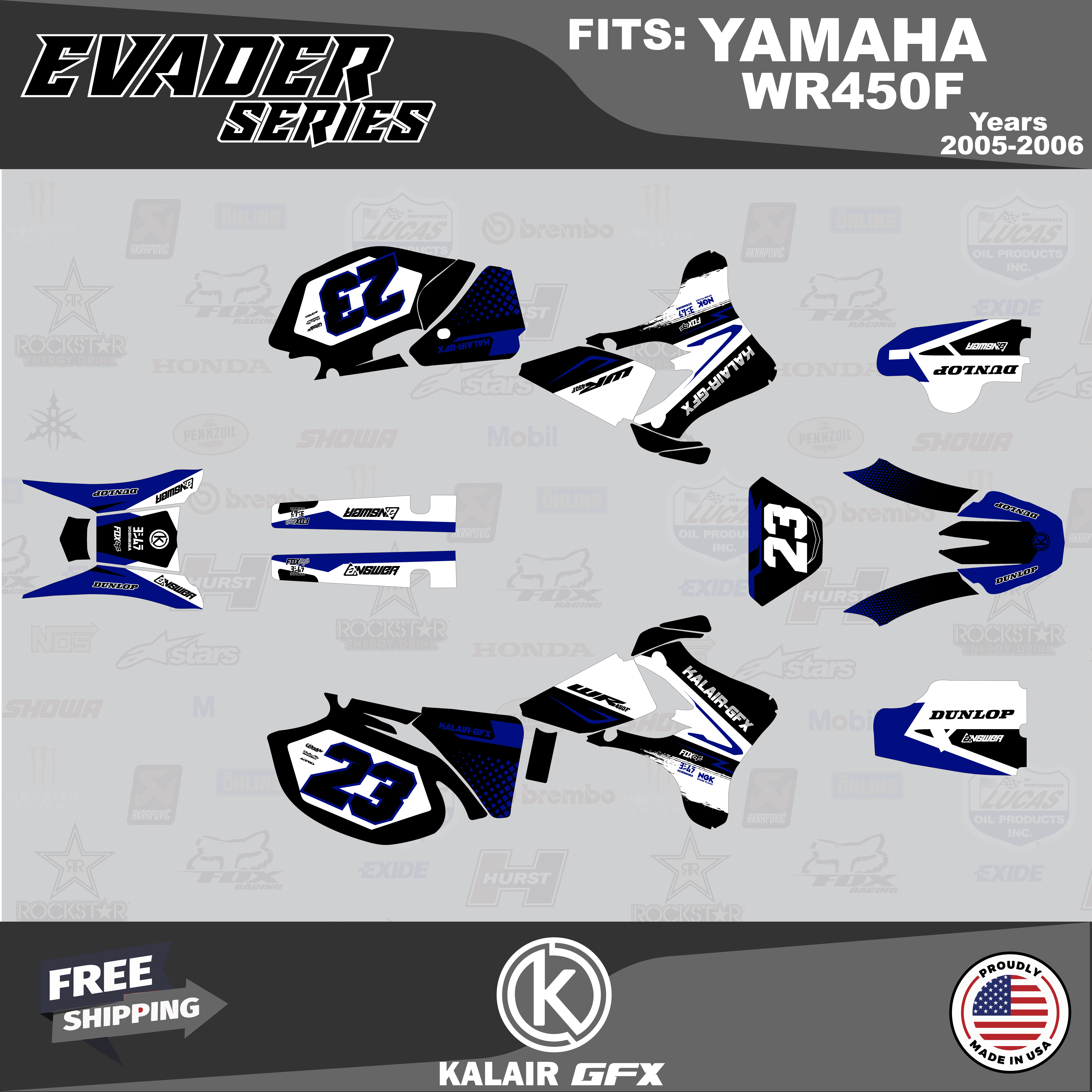 Kalair GFX Graphics Kit for Yamaha WR 450F (2005-2006) Evader Series ...