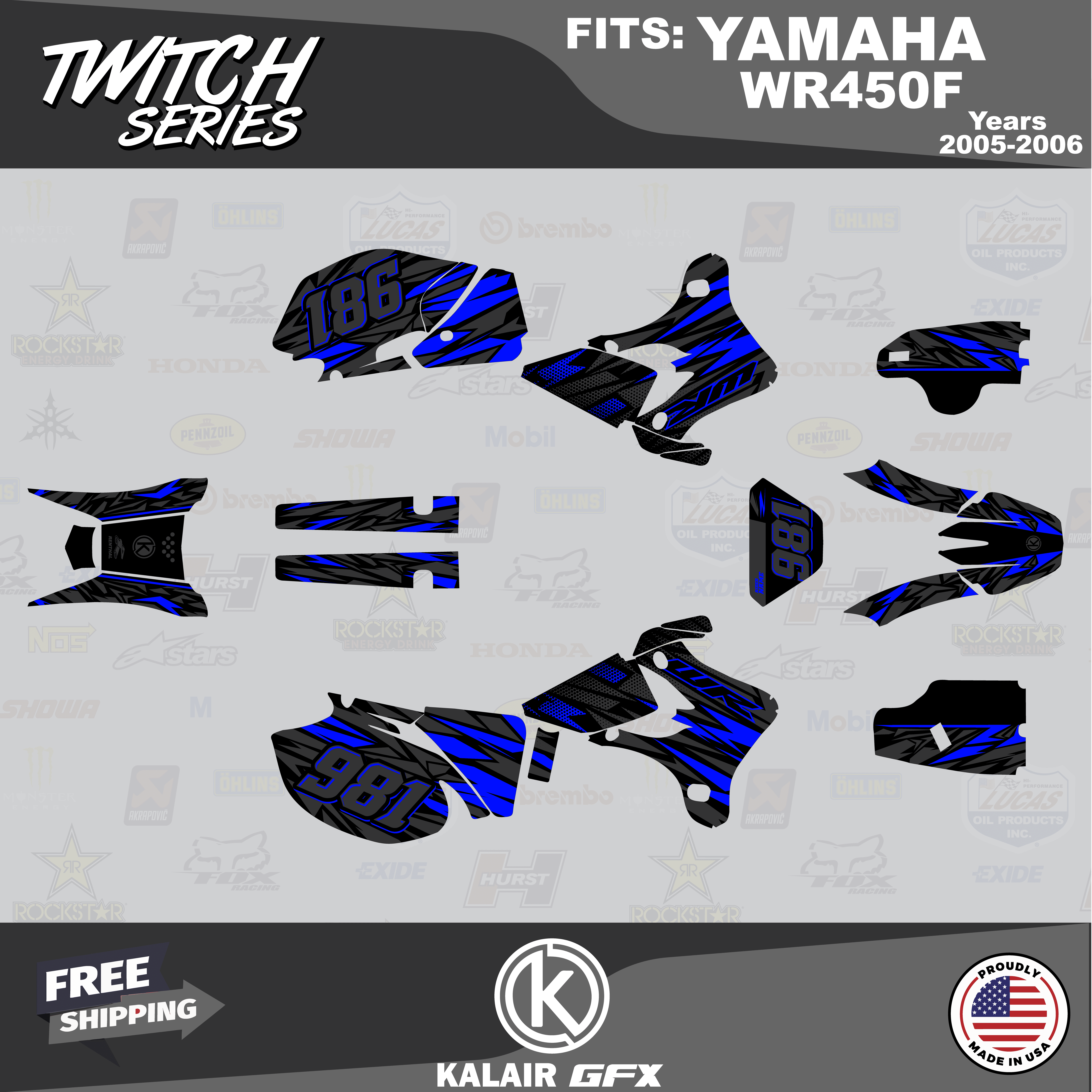 Kalair GFX Graphics Kit for Yamaha WR450F (2005-2006) Twitch Series ...