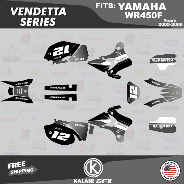 Kalair GFX Graphics Kit for Yamaha WR 450F (2005-2006) Vendetta Series ...