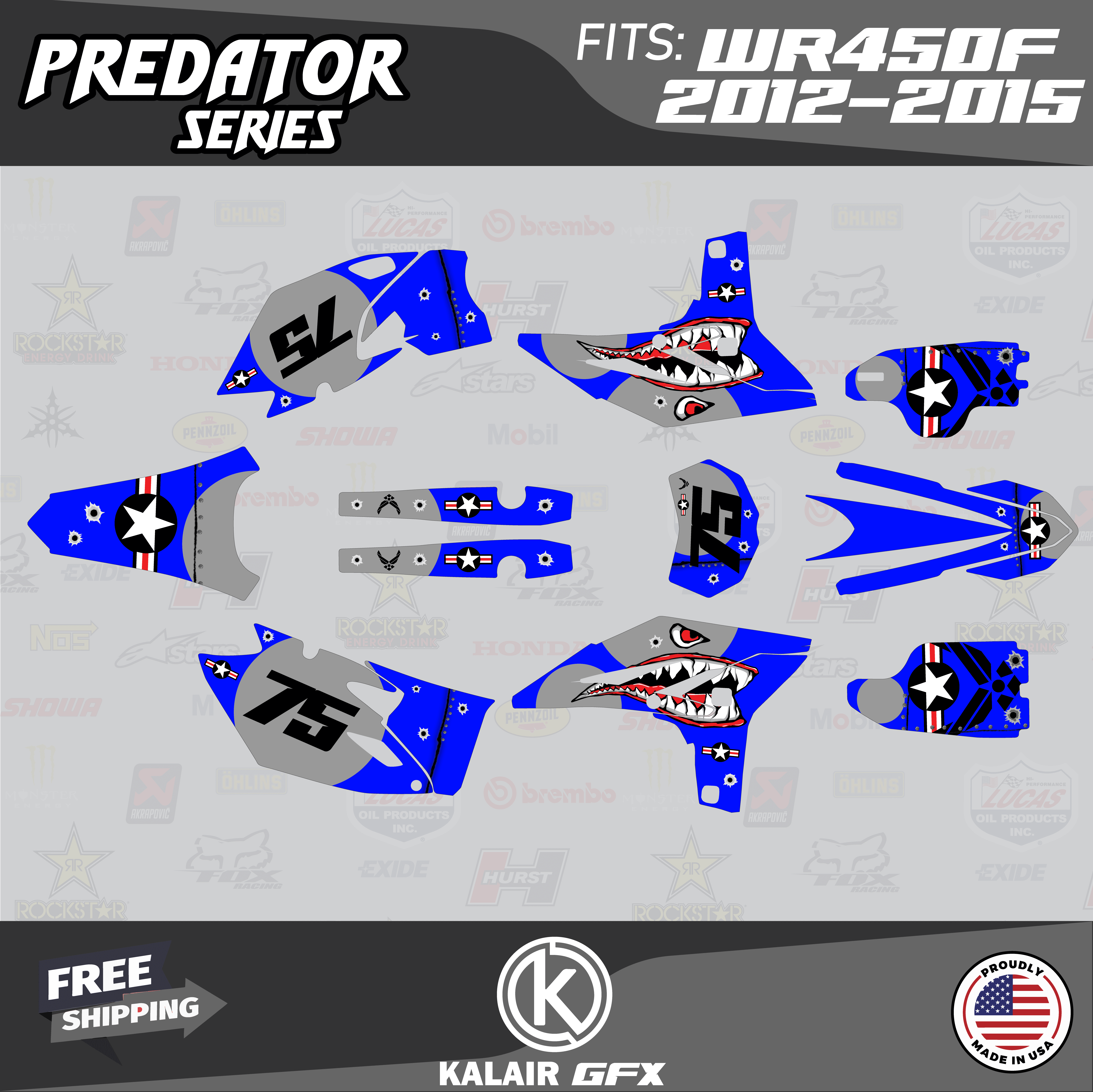 Kalair GFX Graphics Kit for Yamaha WR450F (2012-2015) Predator Series ...
