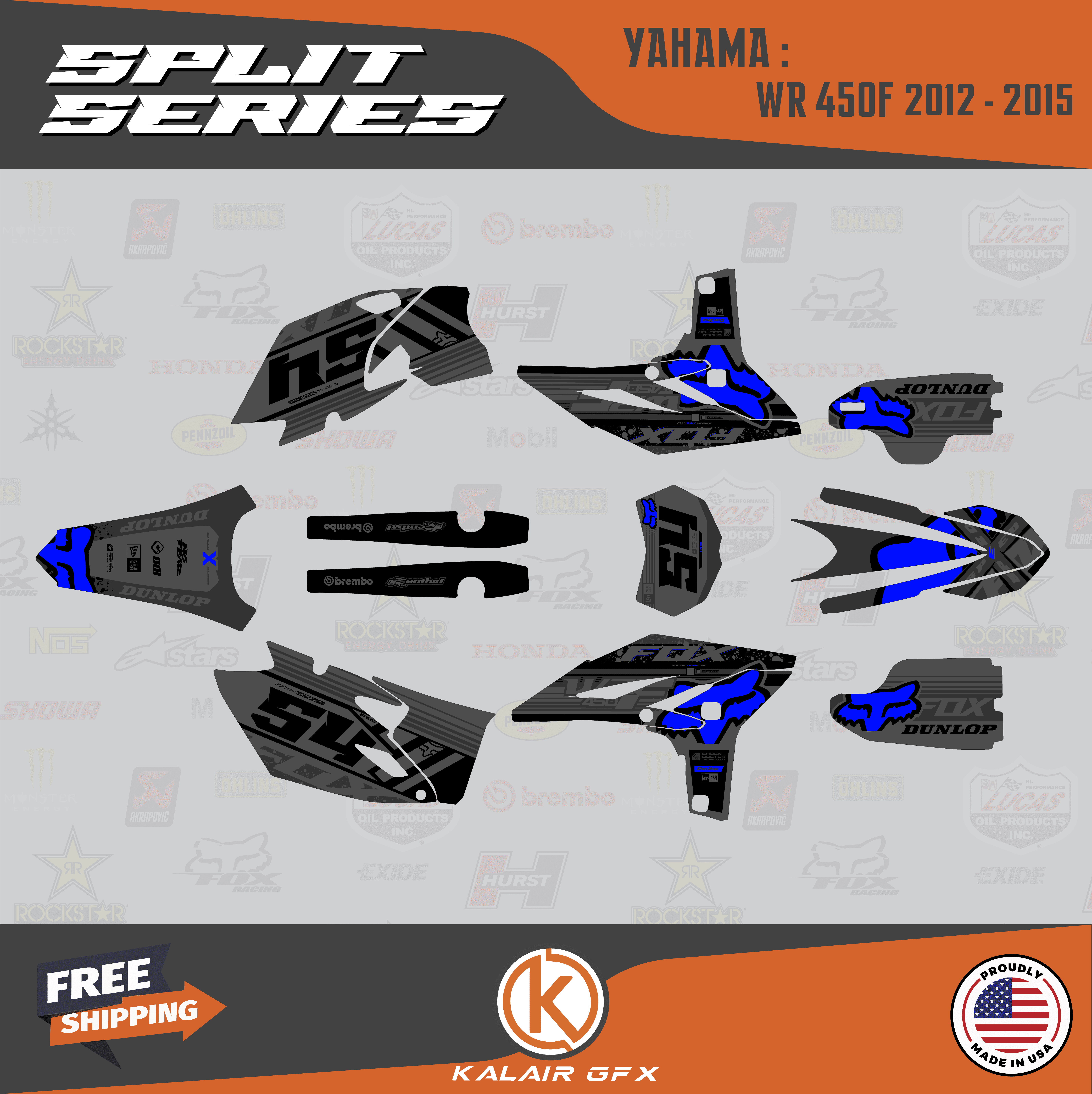 Kalair GFX Graphics Kit for Yamaha WR450F (2012-2015) Split Series ...