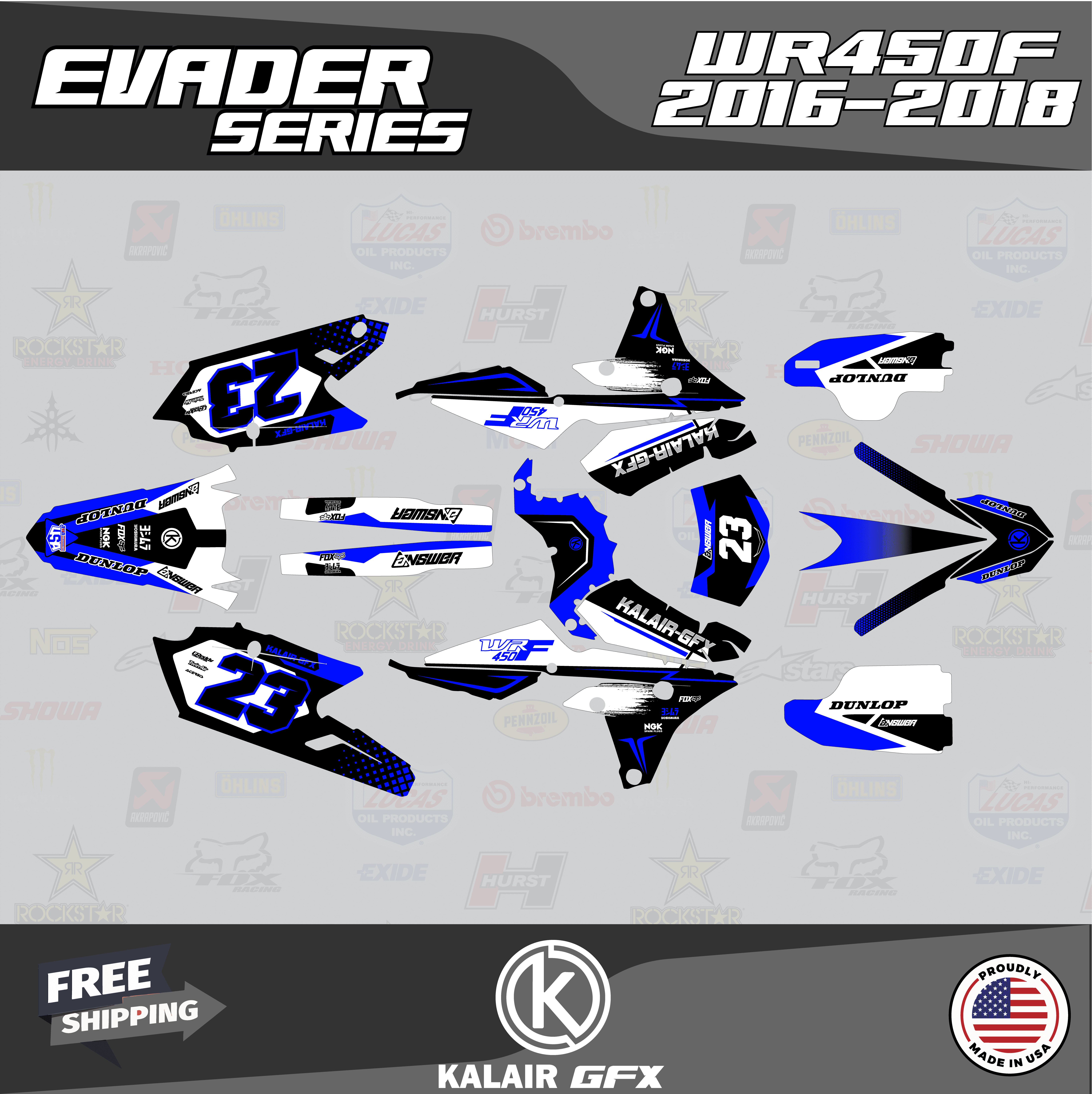 Kalair GFX Graphics Kit for Yamaha WR450F (2016-2018) Evader Series ...