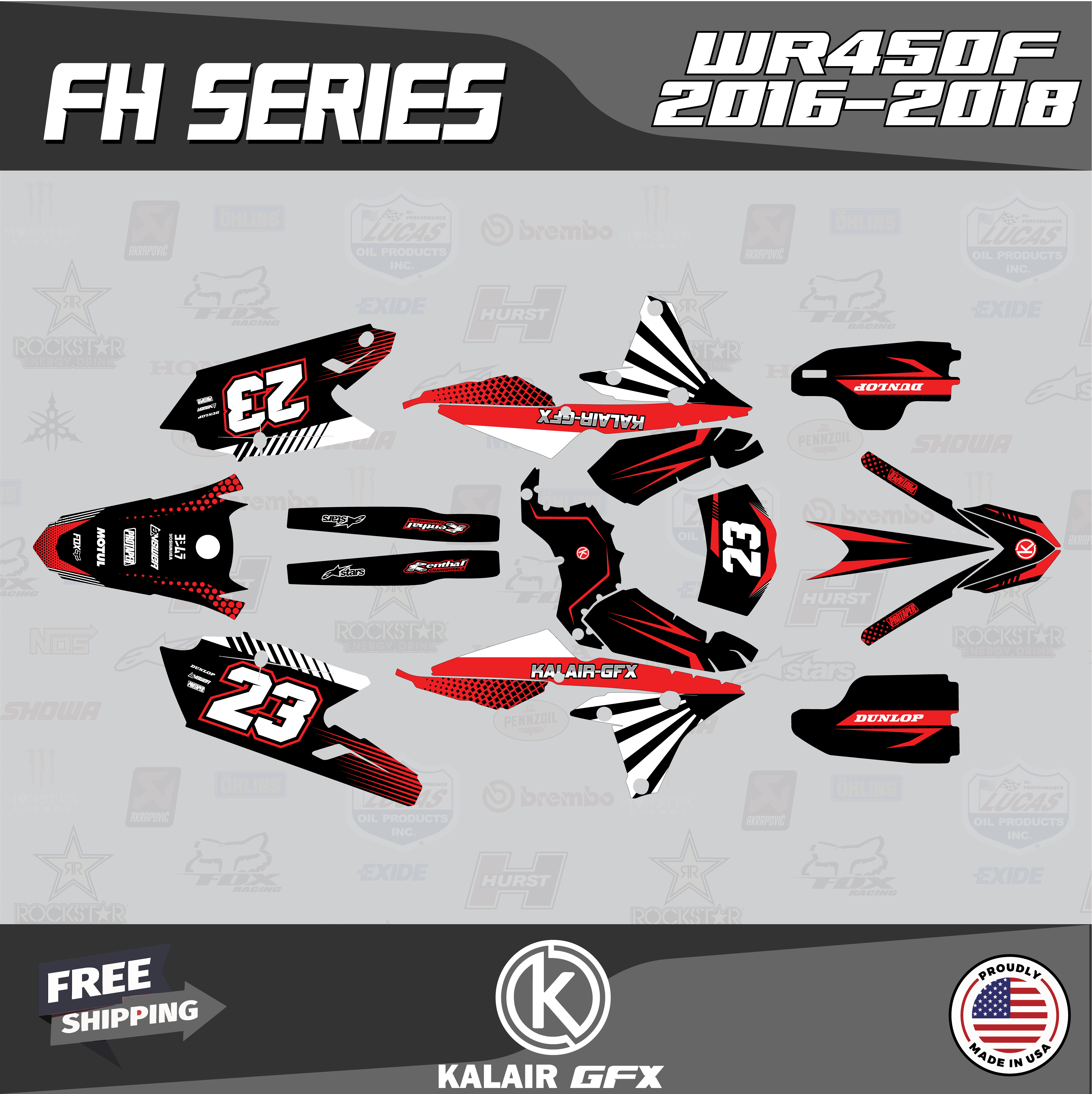 Kalair GFX Graphics Kit for Yamaha WR450F (2016-2018) Fh Series ...