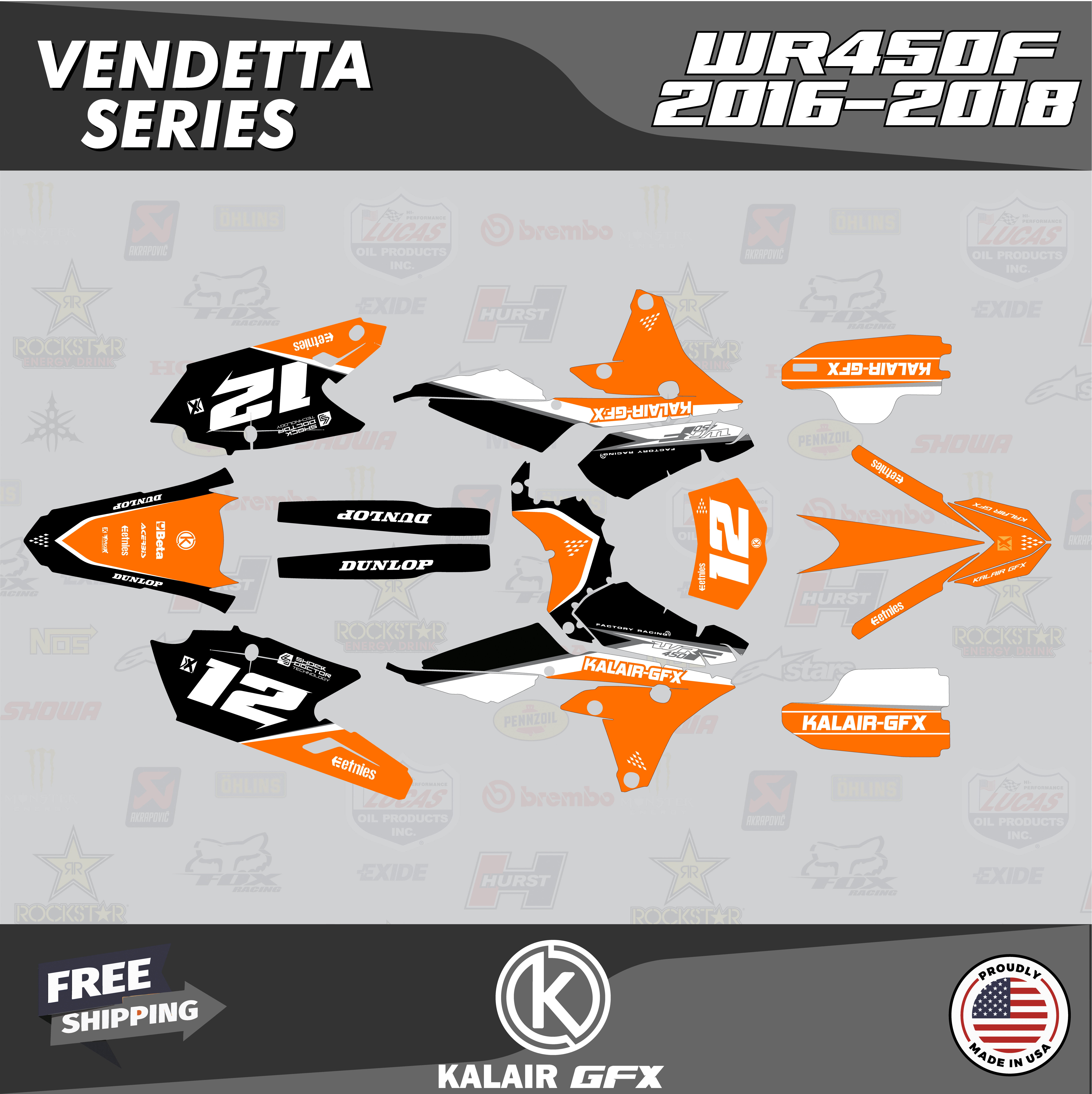 Kalair GFX Graphics Kit for Yamaha WR450F (2016-2018) Vendetta Series ...